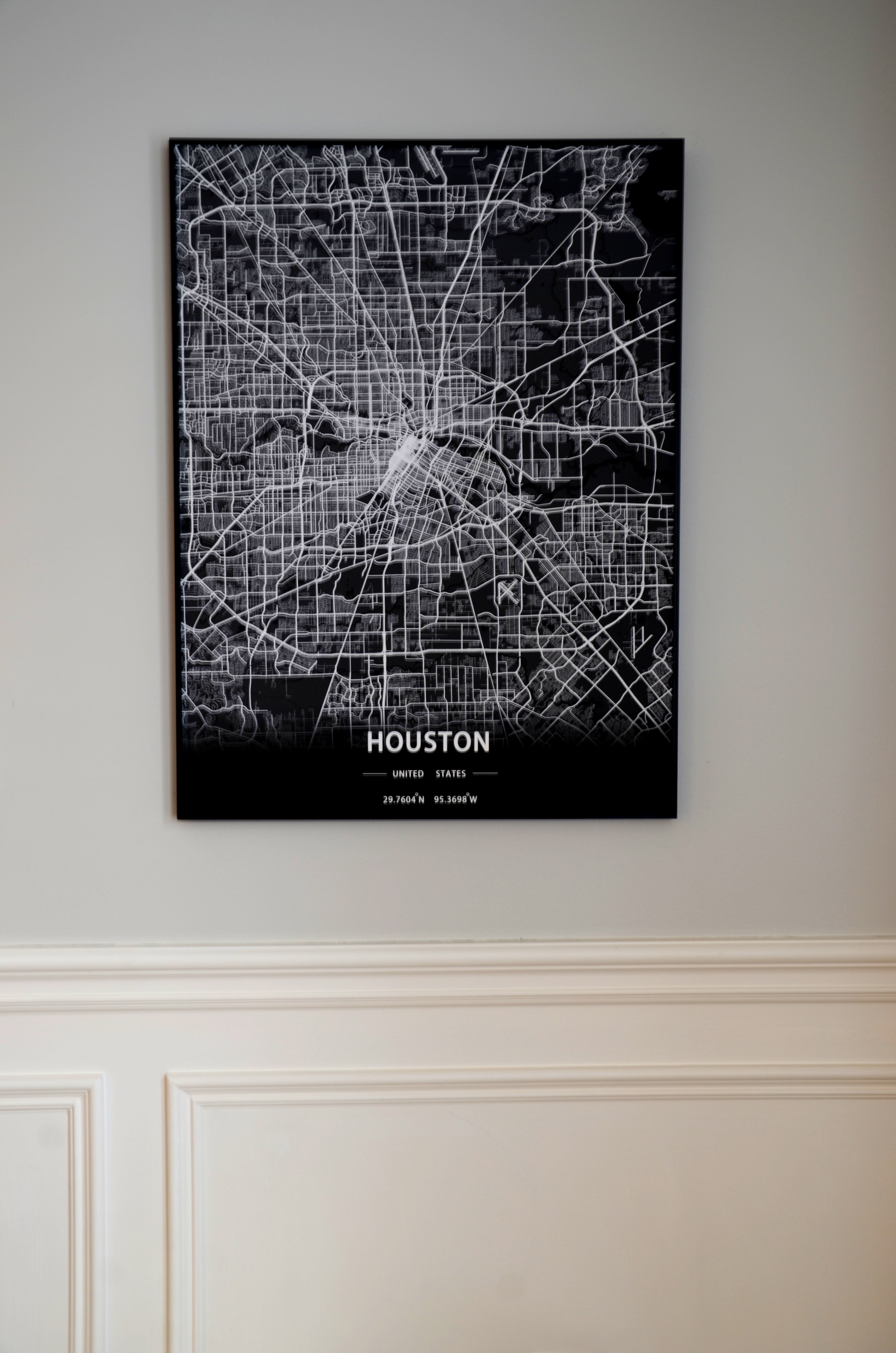 Houston City Print Map Wall Art with Frame - Walmart.com