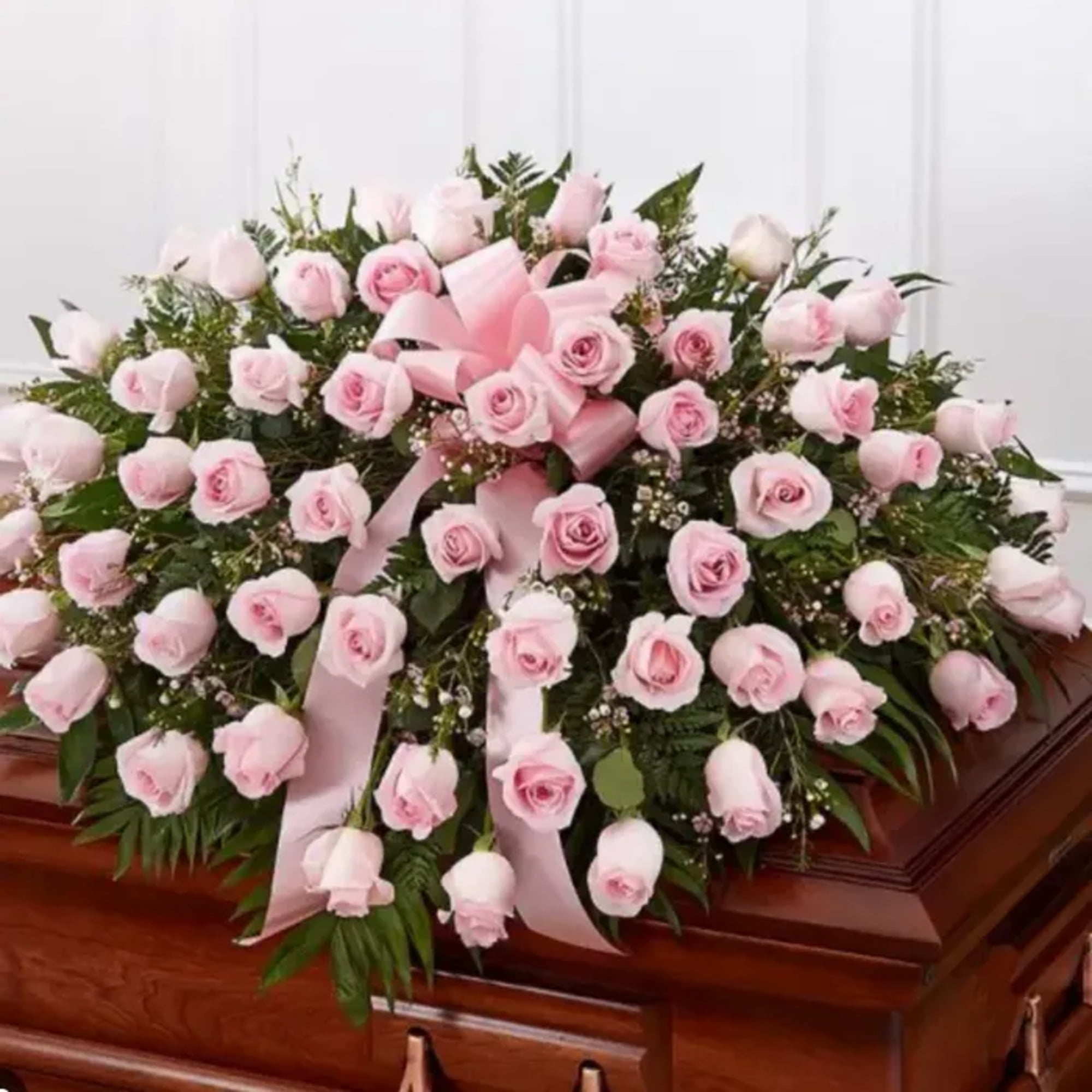 Houston Fresh Flowers Half Casket with Pink Roses - Deluxe - Walmart.com