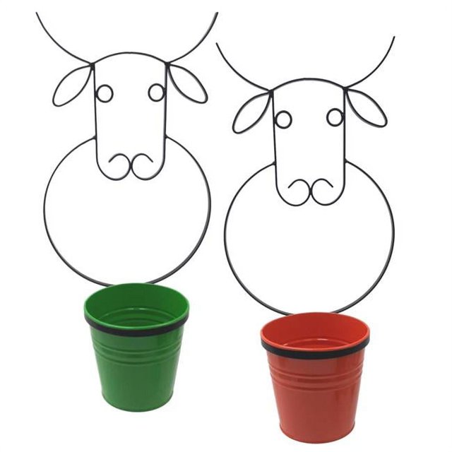 Houston International Trading 0356E AG-TA S-2 Enameled Galvanized Steel Wall Planter with Iron ...