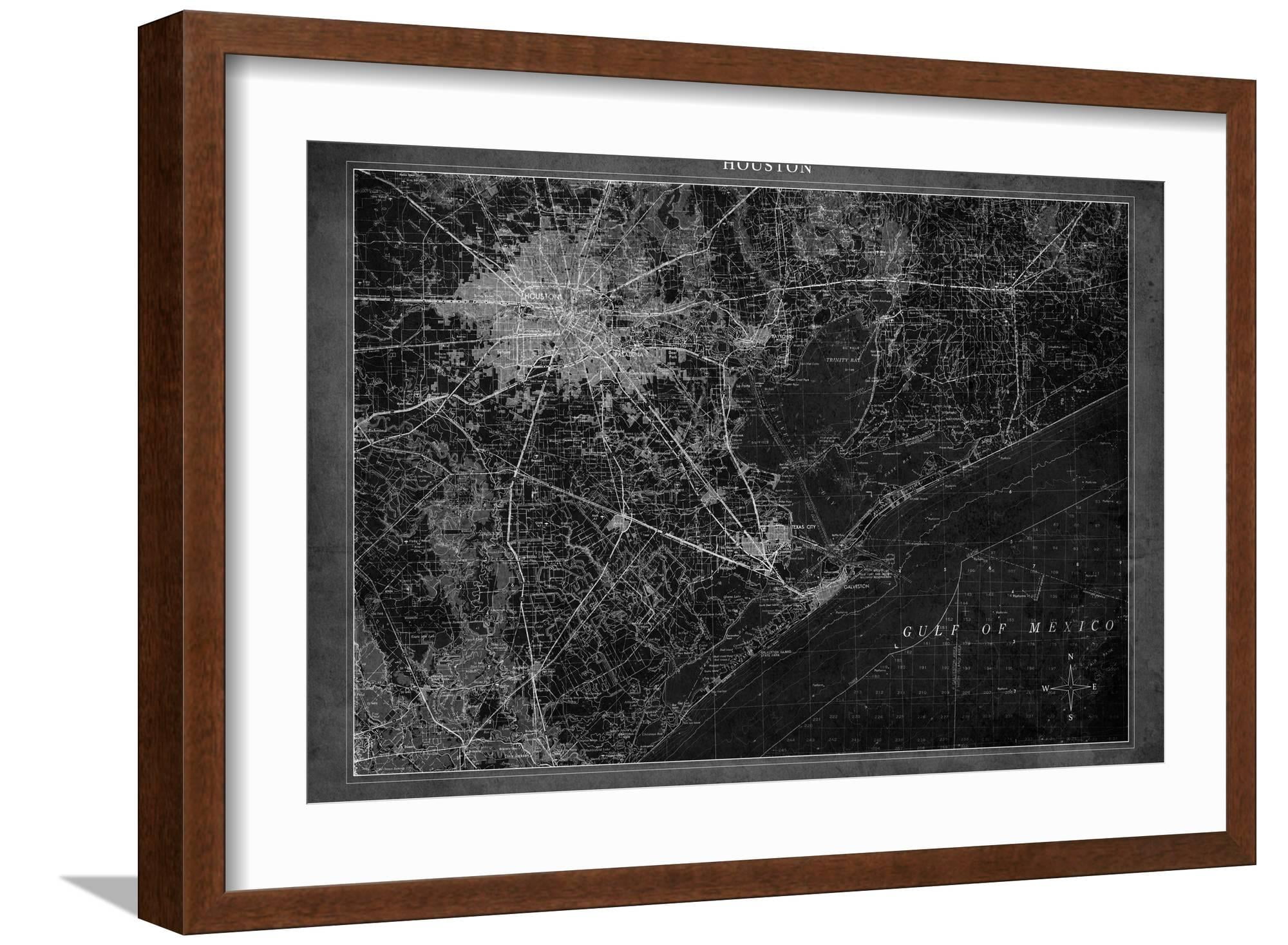 Art.com Houston Map A Giclee Print by GI ArtLab, Brown Frame Wall Art ...