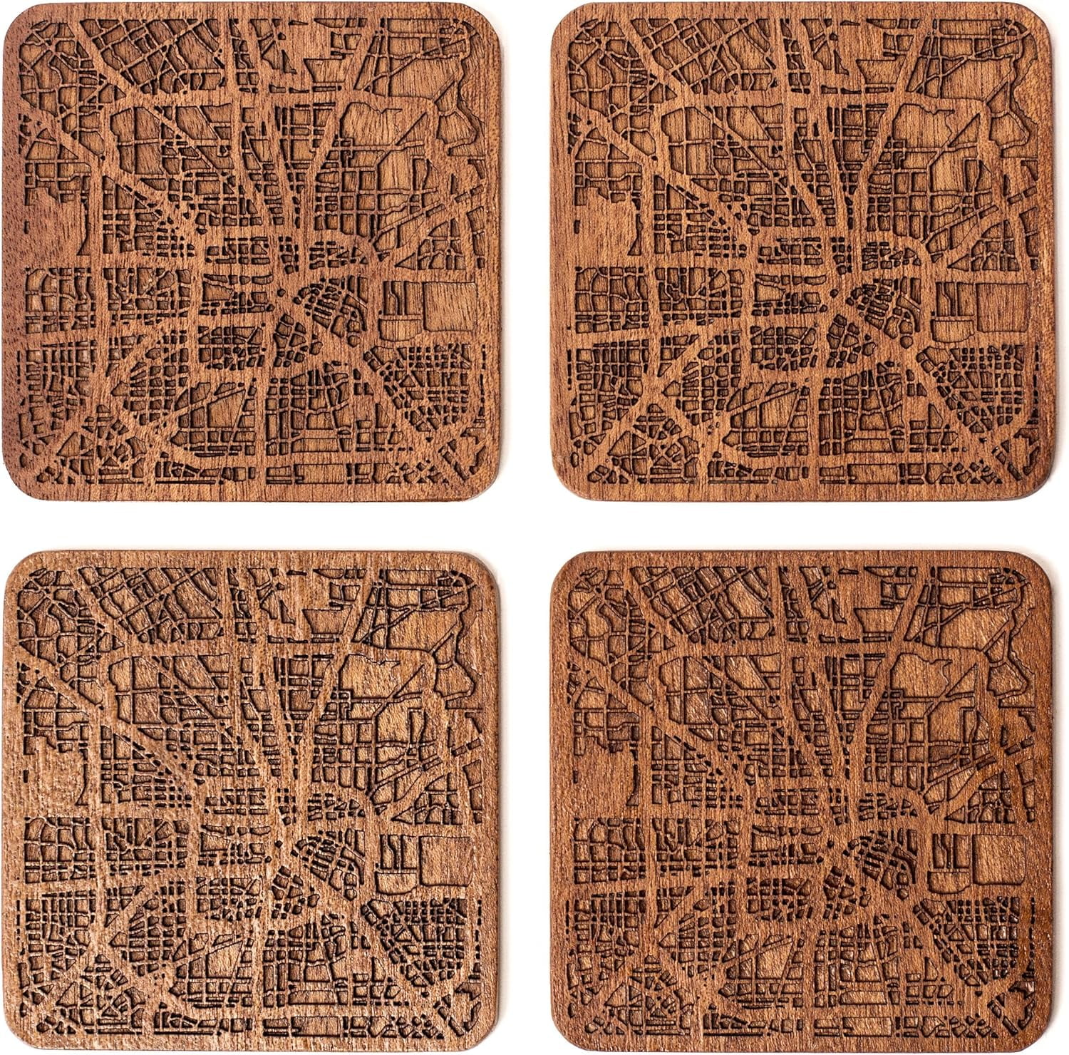 Houston Map Coaster By , Set of 4, Sapele Wooden Coaster with City Map ...