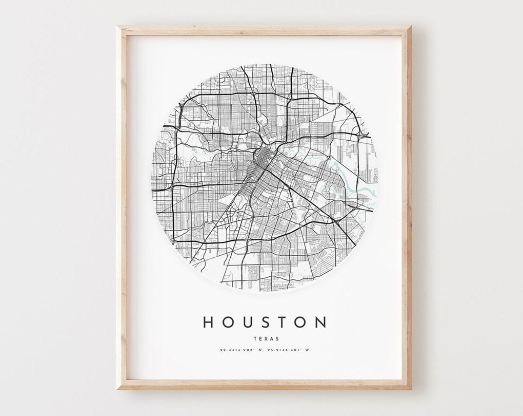 Houston Map Print, Houston Map Poster City Wall Art, Tx Road Map, Texas ...