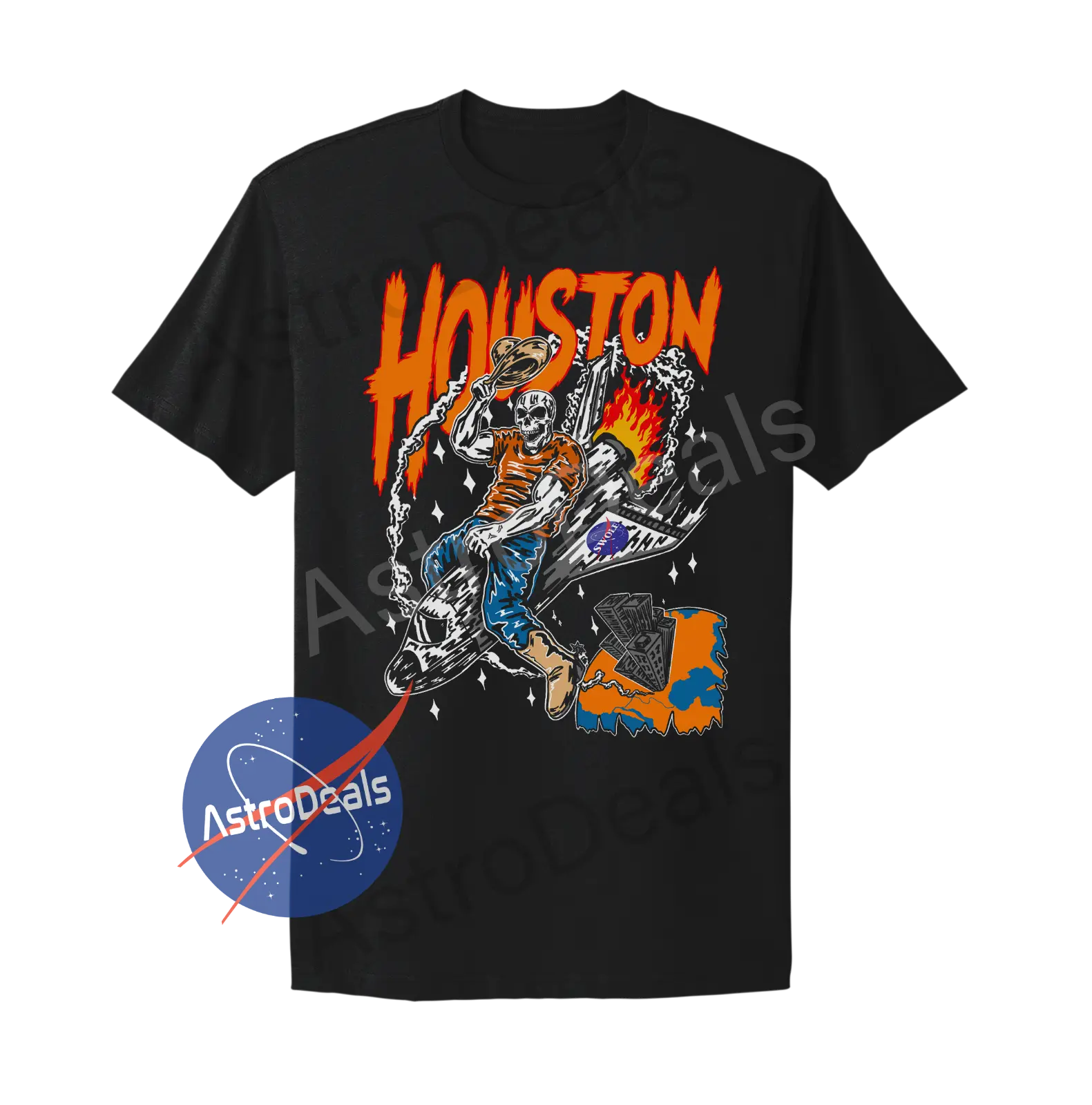 Houston Rodeo Vintage Style Astros Rockets Texans Nasa Skeleton Black T ...