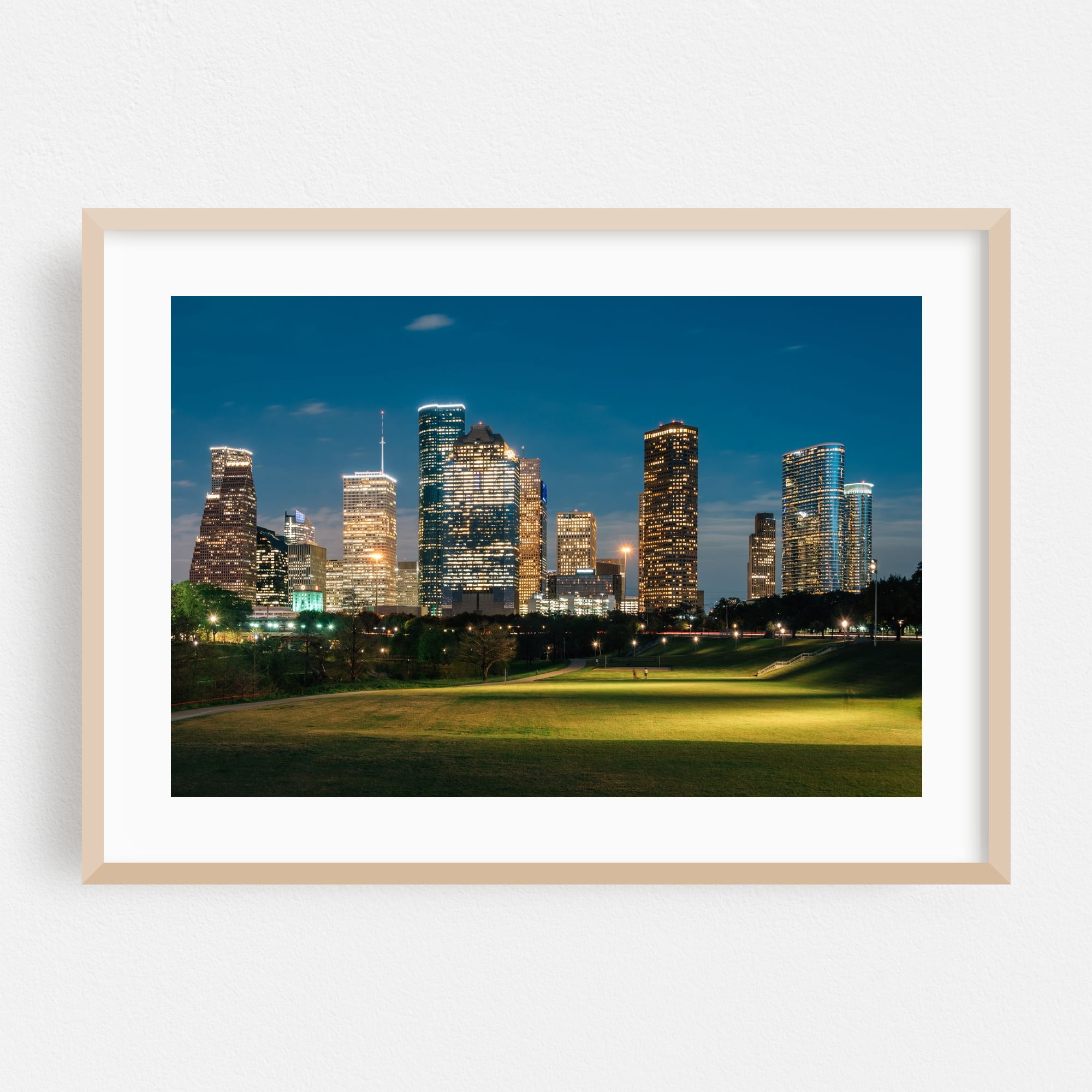 Houston Skyline 01 - Houston Texas Photography Oak Framed Wall Art ...