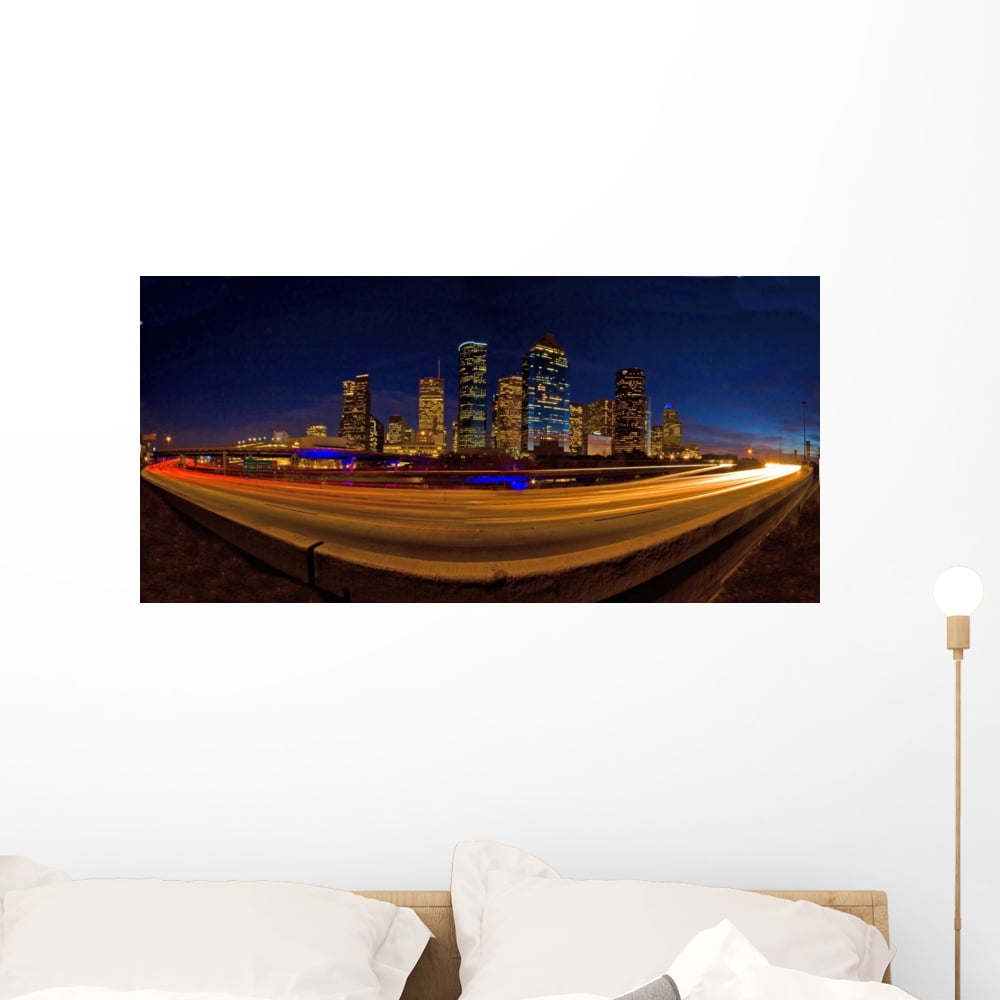 Houston Skyline after Sunset Wall Mural Decal Sticker, Wallmonkeys Peel ...