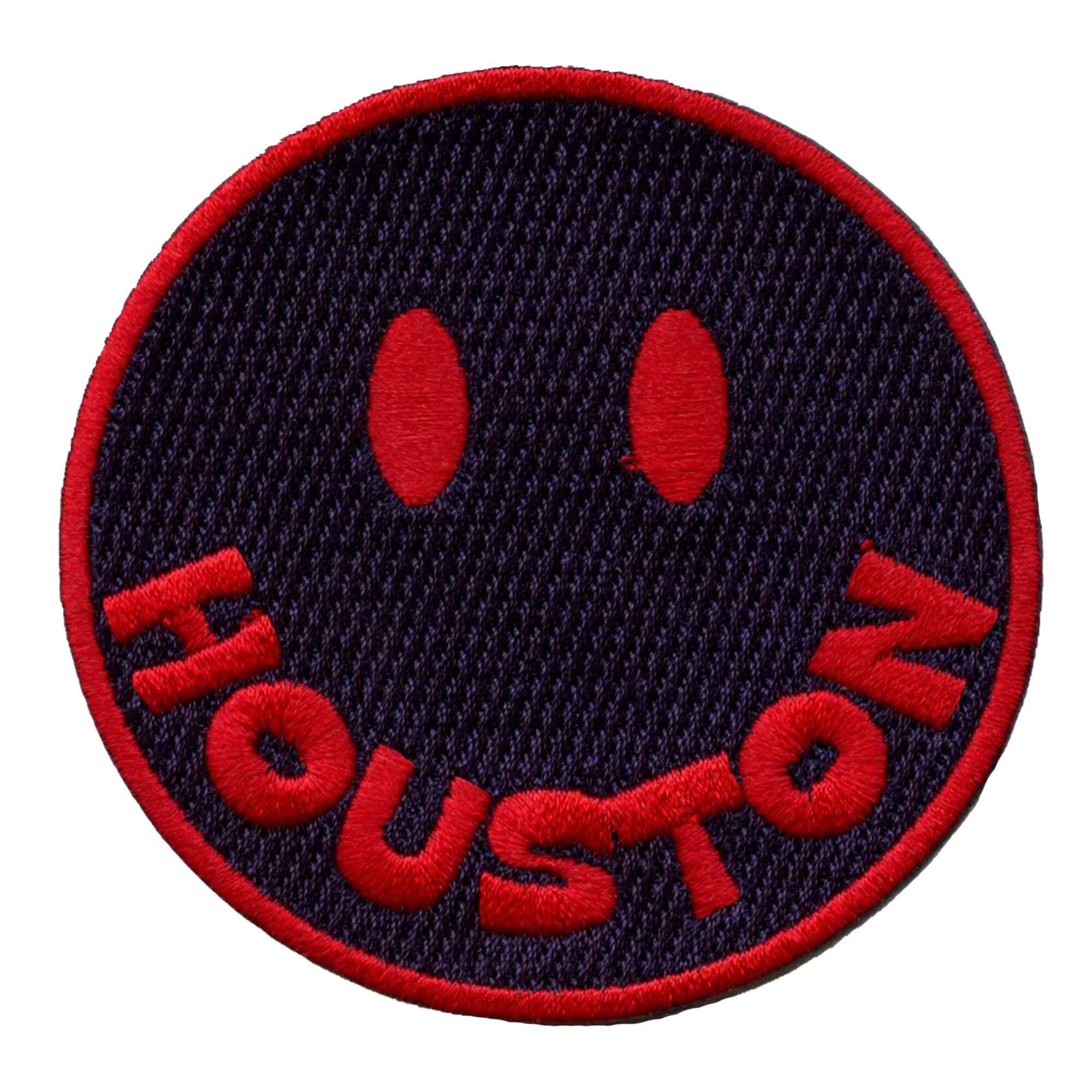 Houston Smiley Face Patch Navy Blue/Red Emoji Embroidered Iron on ...