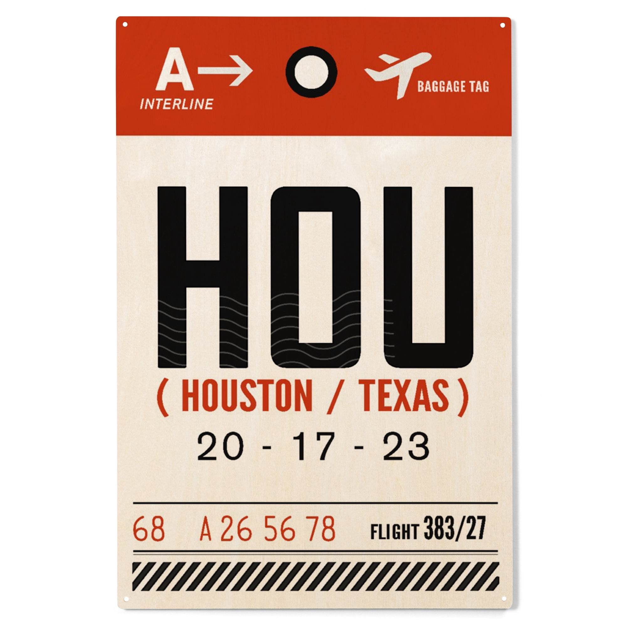 Houston, Texas, HOU, Luggage Tag Birch Wood Wall Sign (10x15 Rustic ...