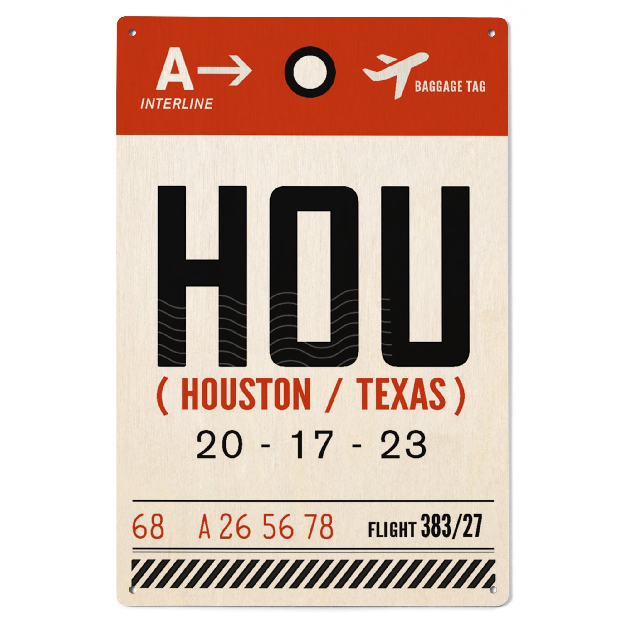 Houston, Texas, HOU, Luggage Tag Birch Wood Wall Sign (6x9 Rustic Home ...