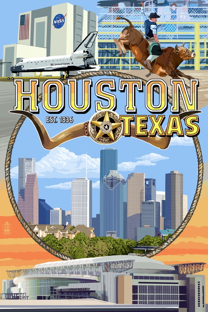 Houston, Texas, Montage Scenes (24x36 Giclee Gallery Art Print, Vivid ...