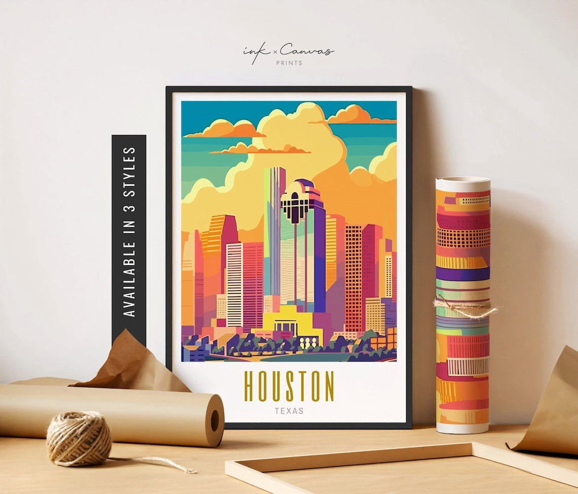 Houston Texas Poster Houston Tx Poster Retro Travel Poster Houston ...