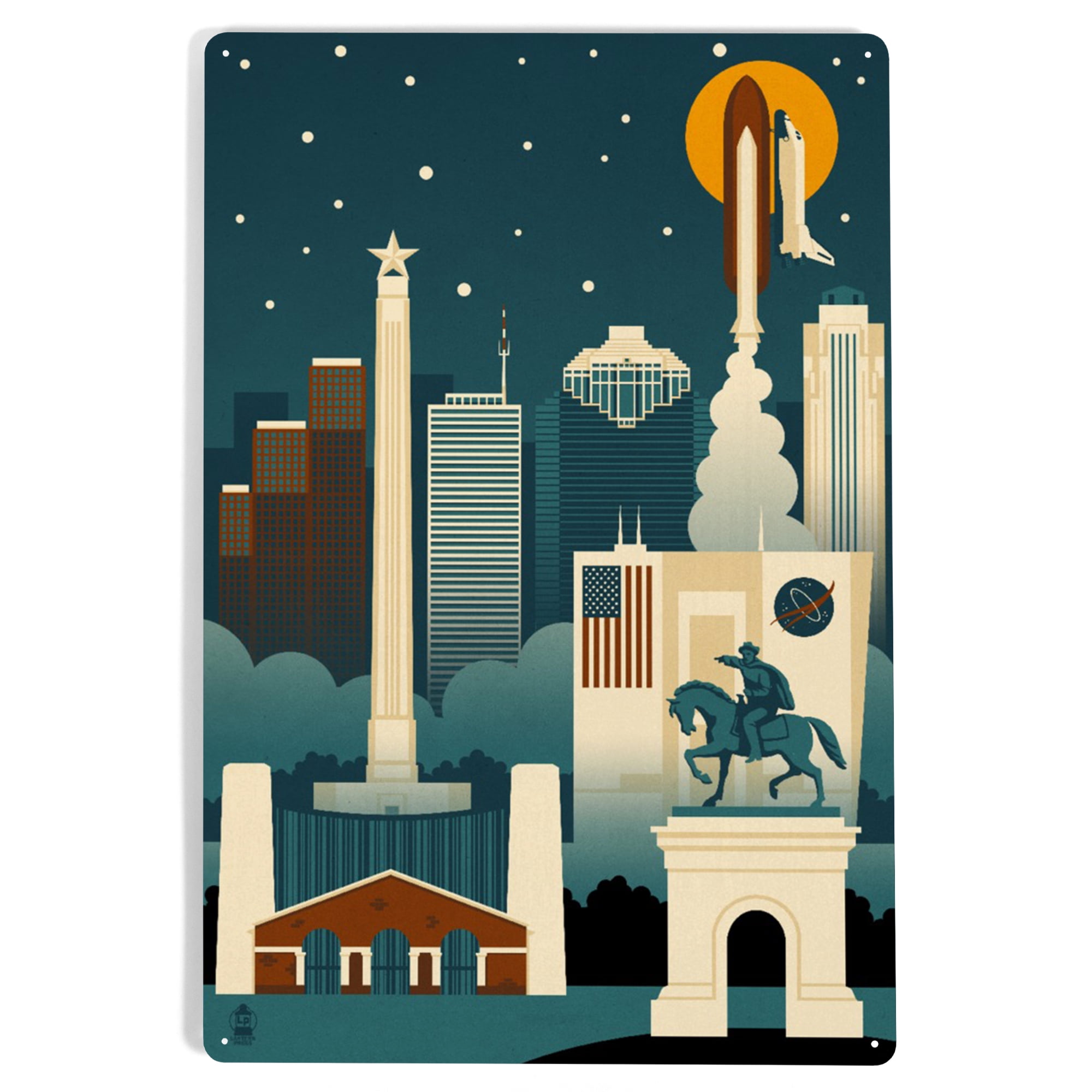 Houston, Texas, Retro Skyline (no text) (12x18 Aluminum Art, Indoor ...