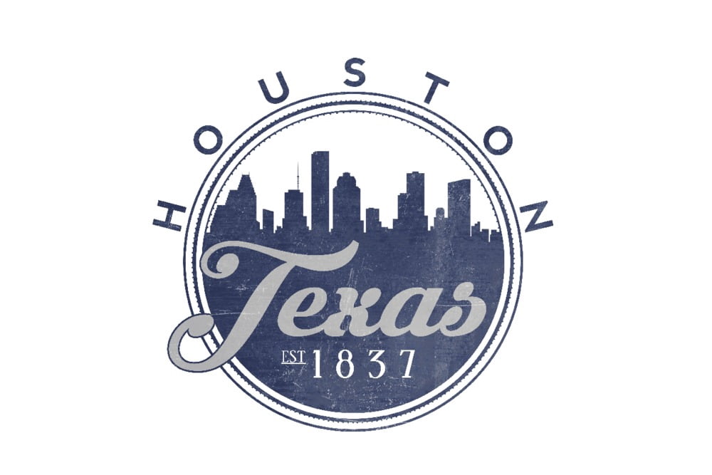 Houston, Texas, Skyline Seal (Blue) (16x24 Giclee Gallery Art Print ...