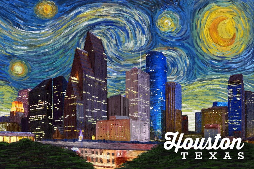 Houston, Texas, Starry Night Series (24x36 Giclee Gallery Art Print ...
