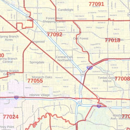 Houston, Texas Zip Codes - 48" x 36" Laminated Wall Map - Walmart.com