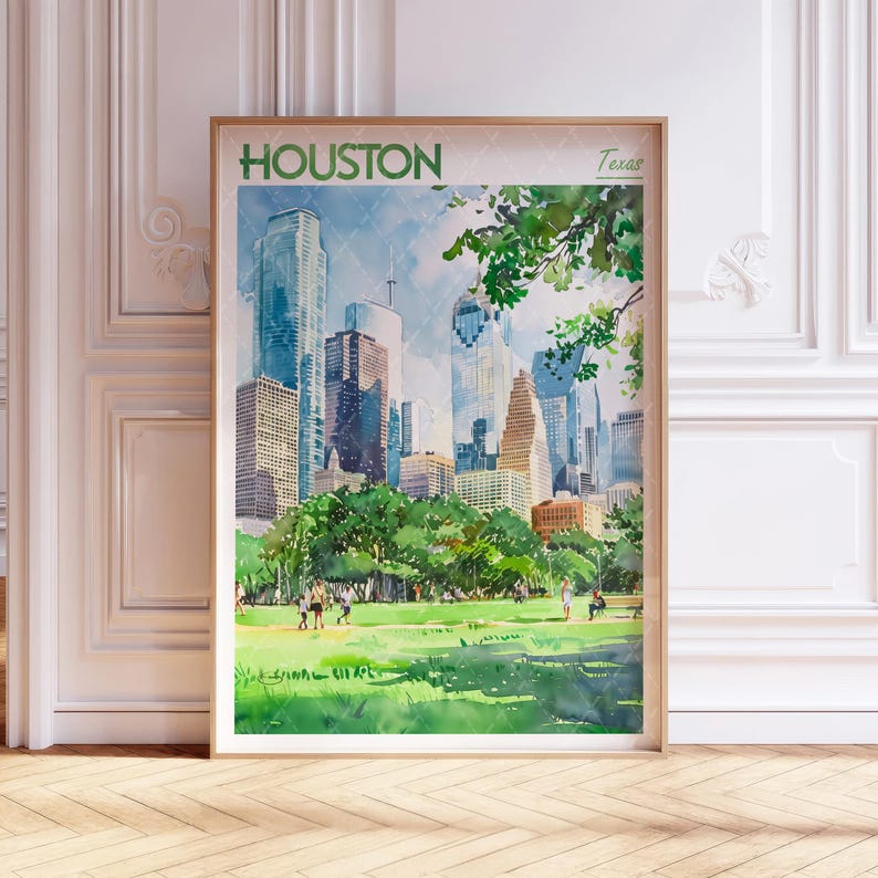 Houston Watercolor Art Print - Houston City Print - Texas USA Travel ...