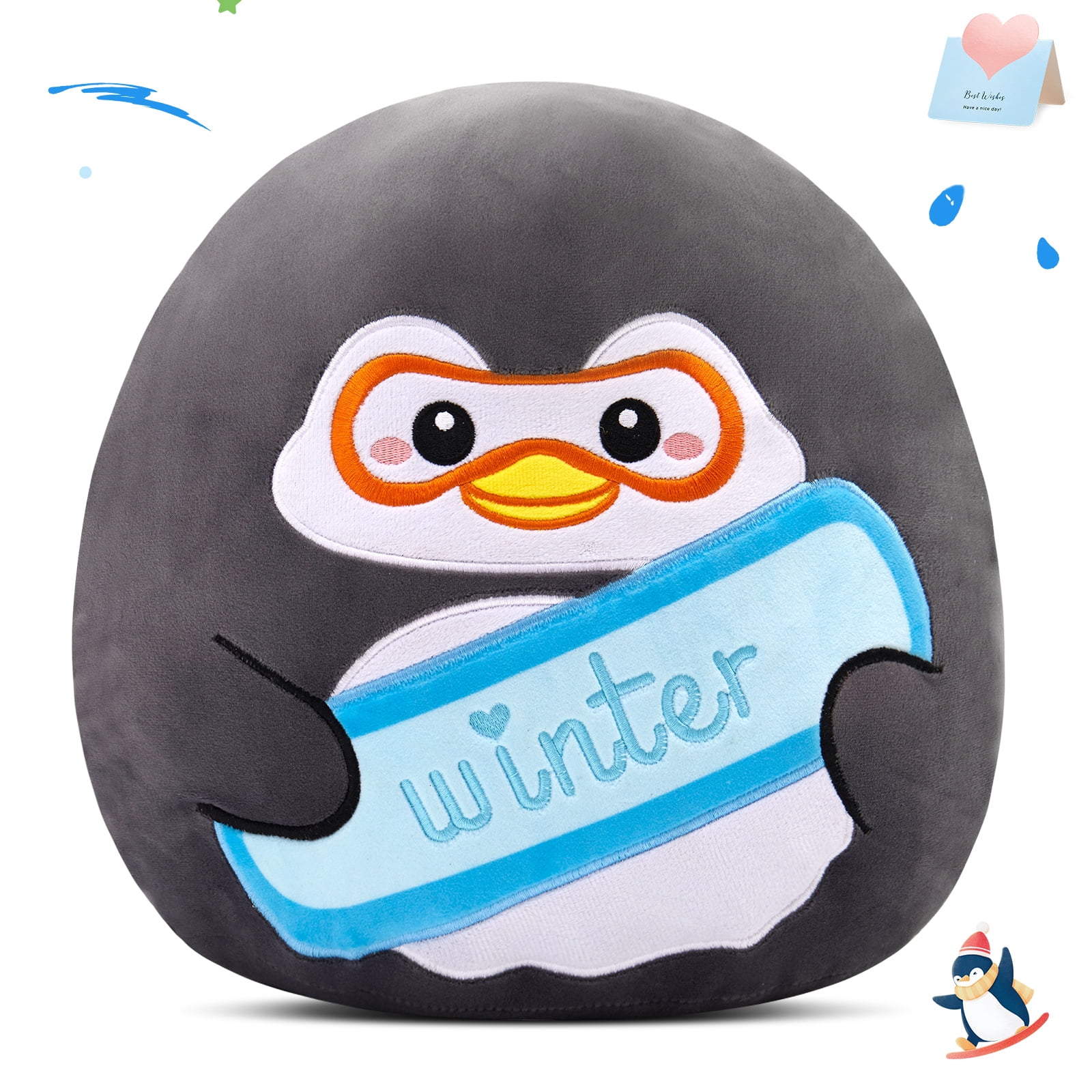 Houwsbaby 12” Skiing Penguin Soft Plush Pillow Adorable Stuffed Animal ...