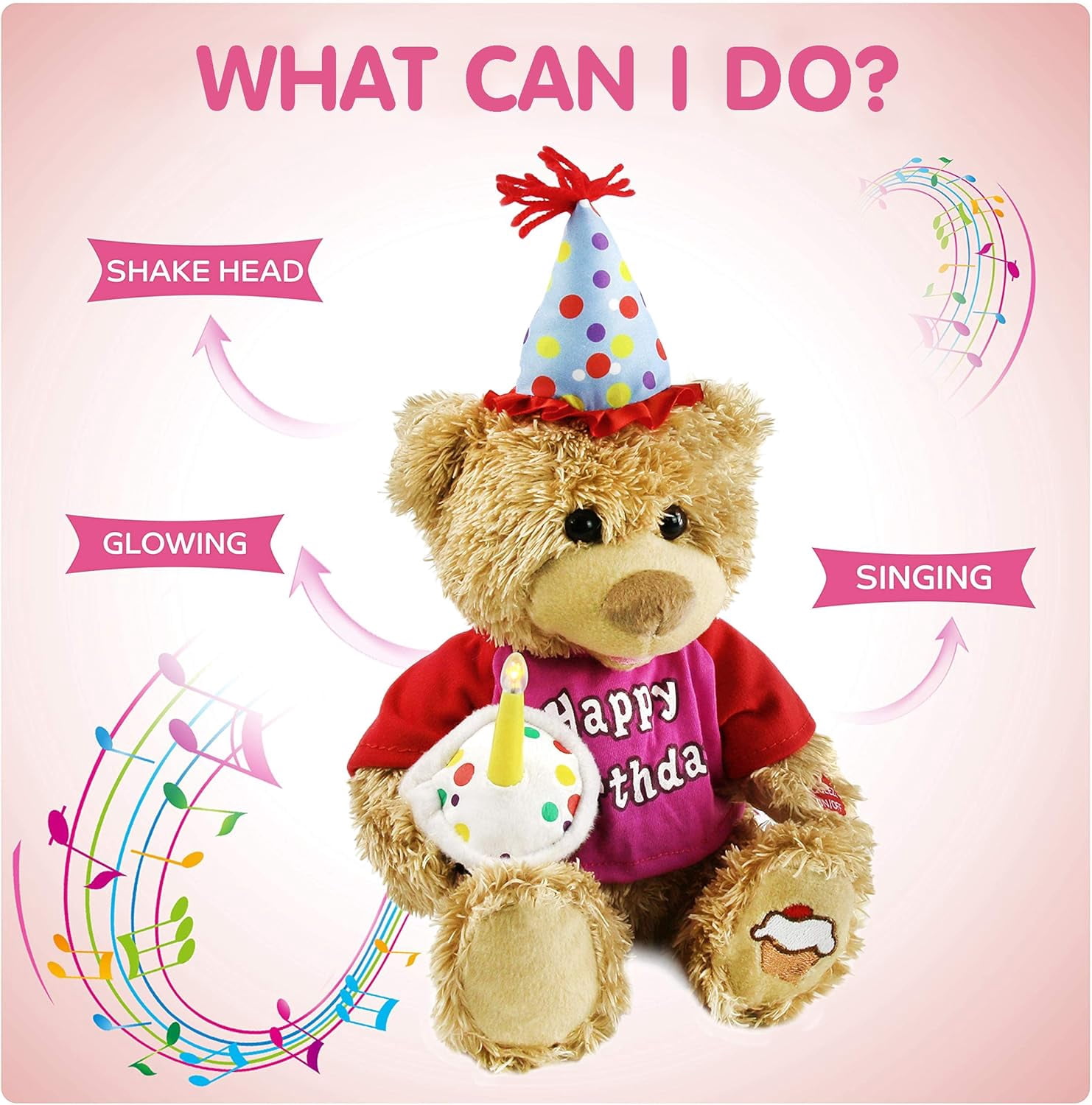 Houwsbaby 13.5-inch Birthday Teddy Bear Interactive Plush Toy ...