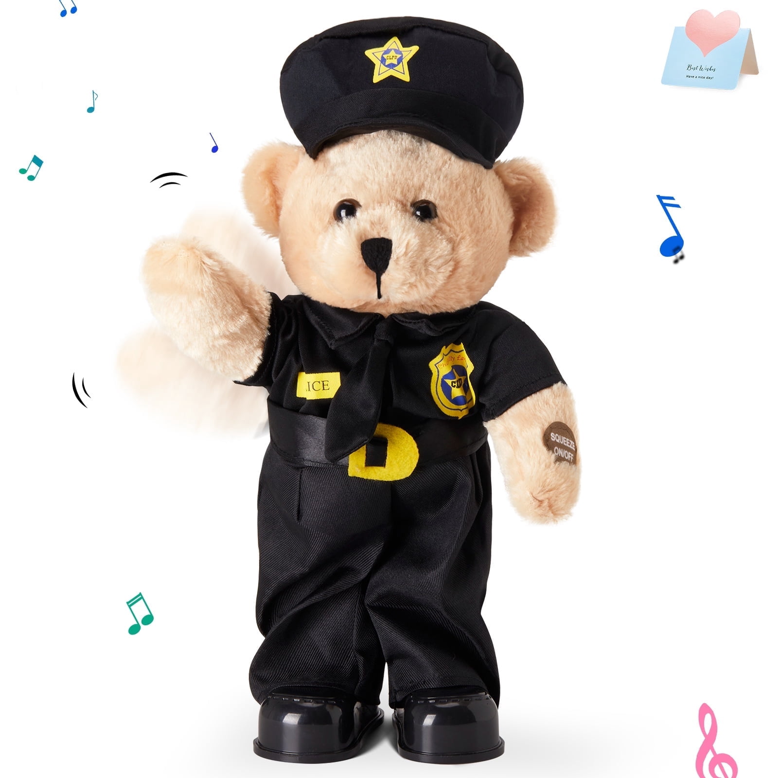 Houwsbaby 14" Electronic Police Teddy Bear Stuffed Animal Dancing Music ...