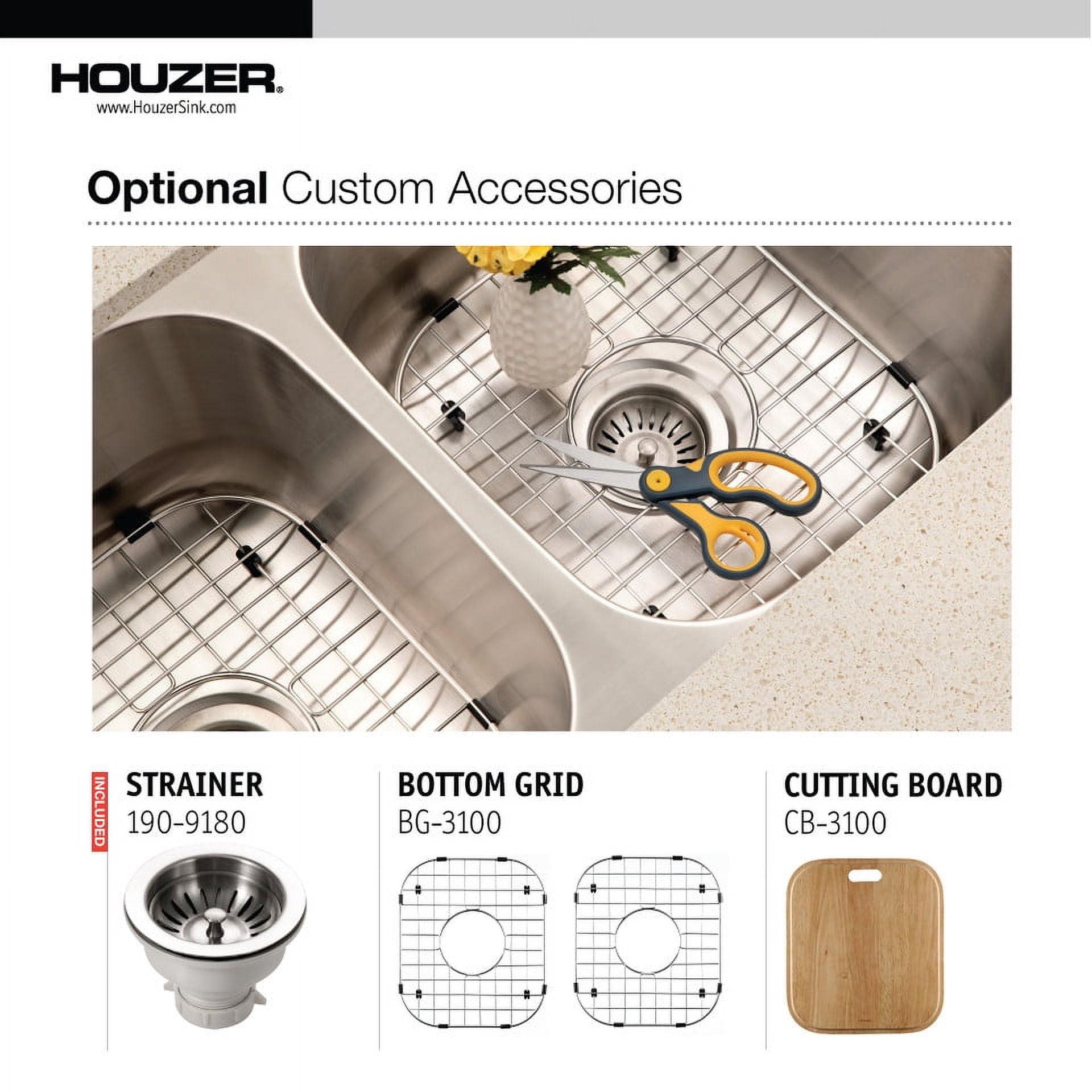 Houzer ED-3108-C 50/50 Double Bowl Kitchen Sink with Accessories Undermount Stainless Steel 50/ ...