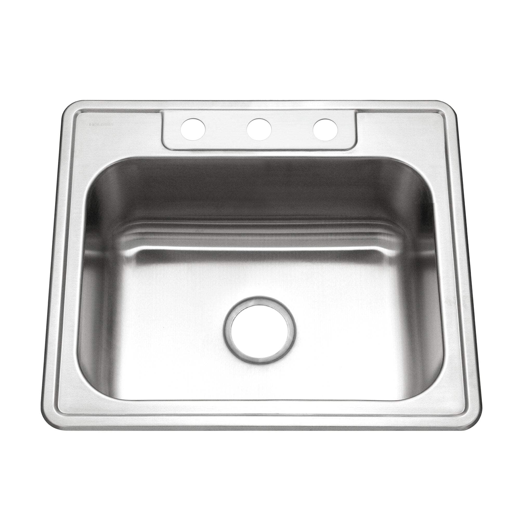 "Houzer Glowtone 25"" Topmount Single Bowl Kitchen Sink, Stainless ...