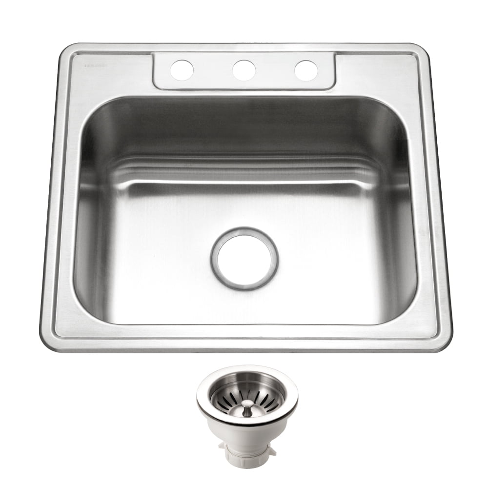 Houzer Glowtone 25 in Stainless Steel Topmount 3-hole Single Bowl 8 in ...