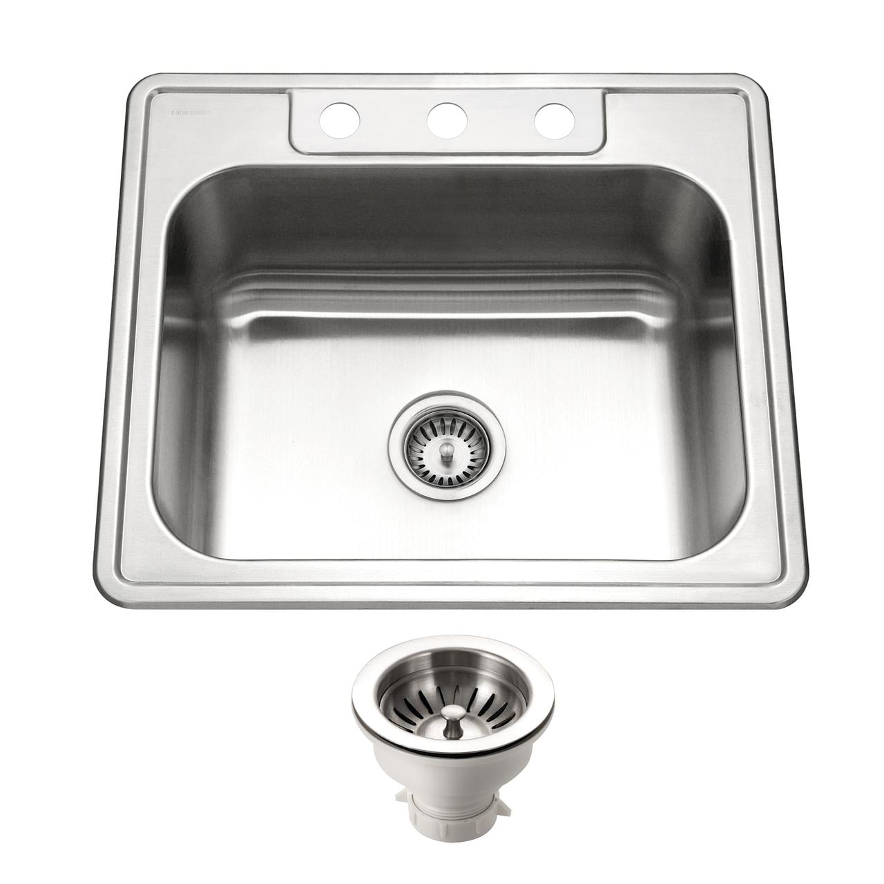 Houzer Glowtone 25 in Stainless Steel Topmount 3-hole Single Bowl 9 in ...