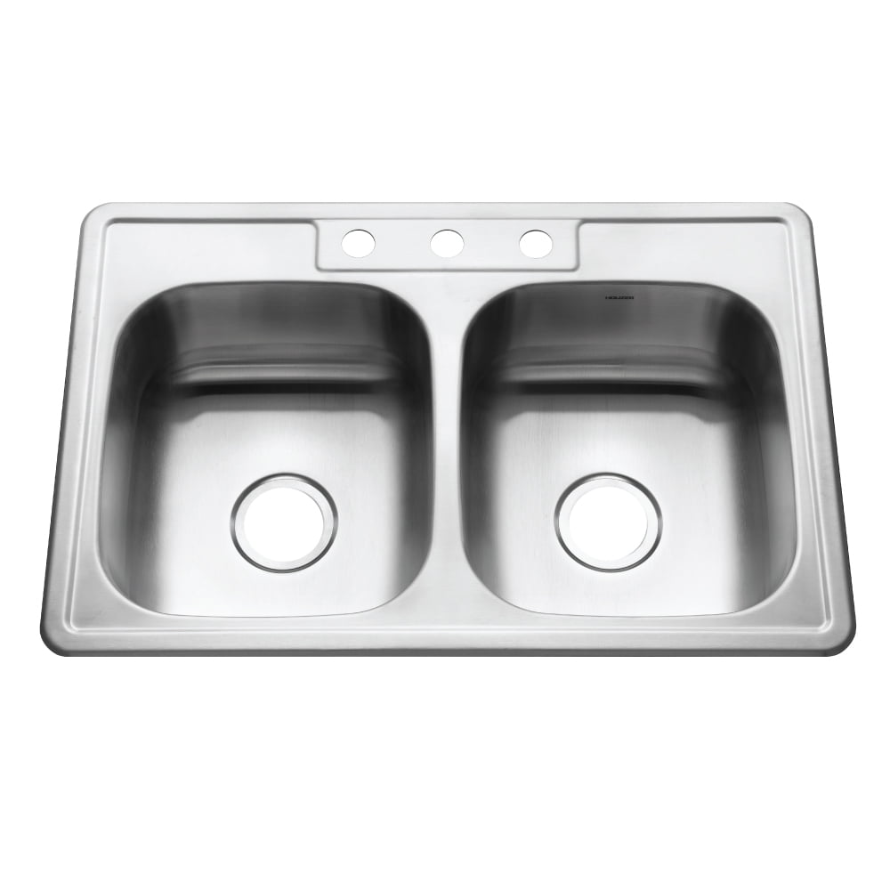 "Houzer Glowtone 33"" Stainless Steel Topmount Double Bowl Kitchen Sink ...
