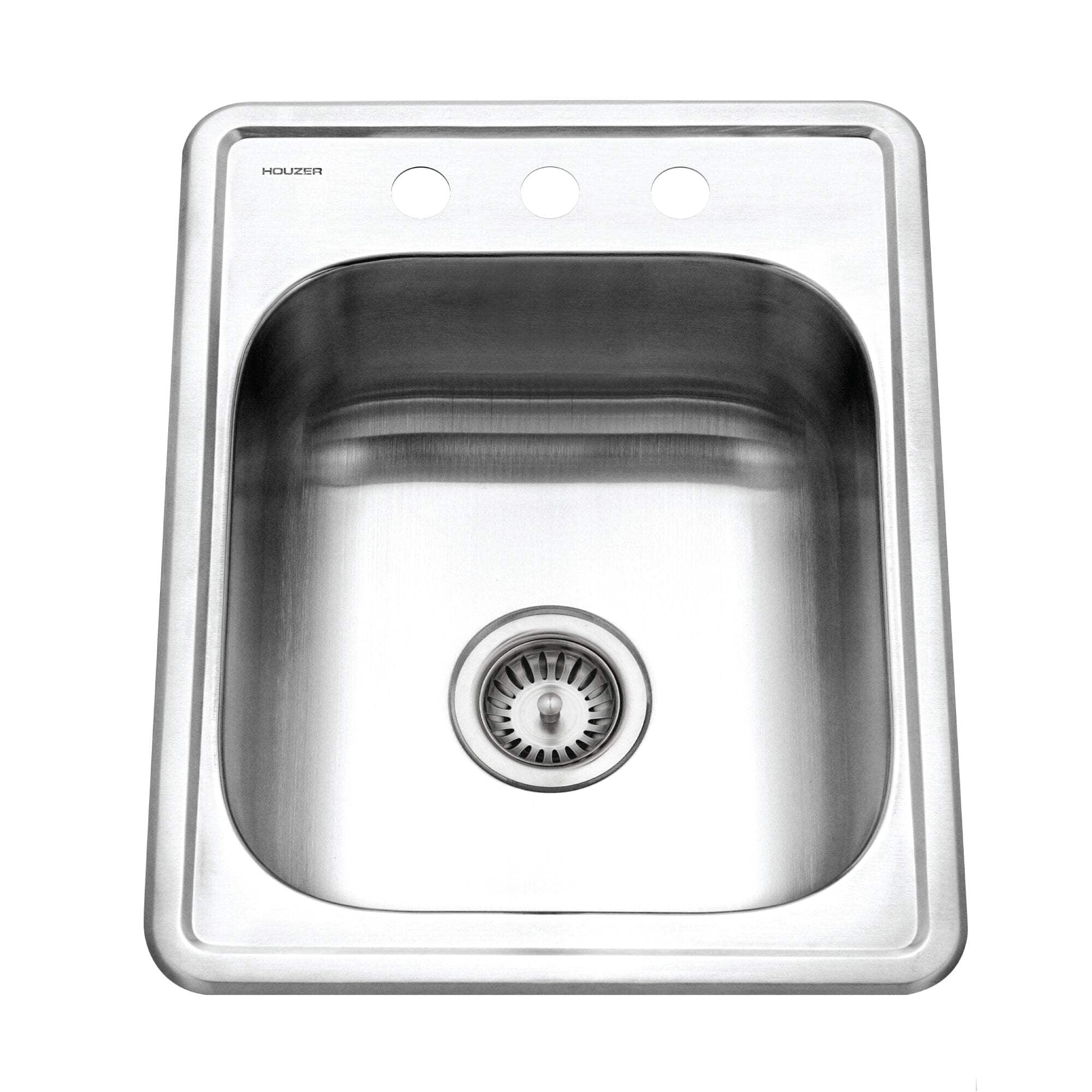 Houzer 17" x 22" Stainless Steel Topmount Single Bowl Kitchen Bar Sink ...