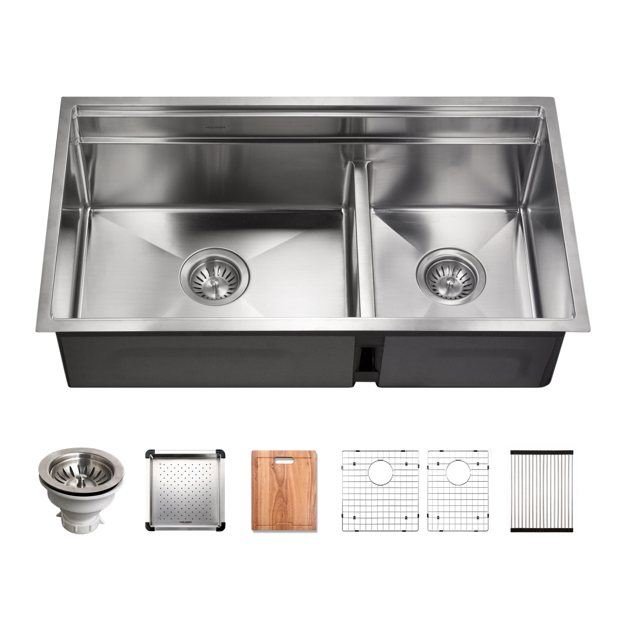 Houzer Novus 32 in Stainless Steel Undermount 60/40 Double Bowl Dual ...