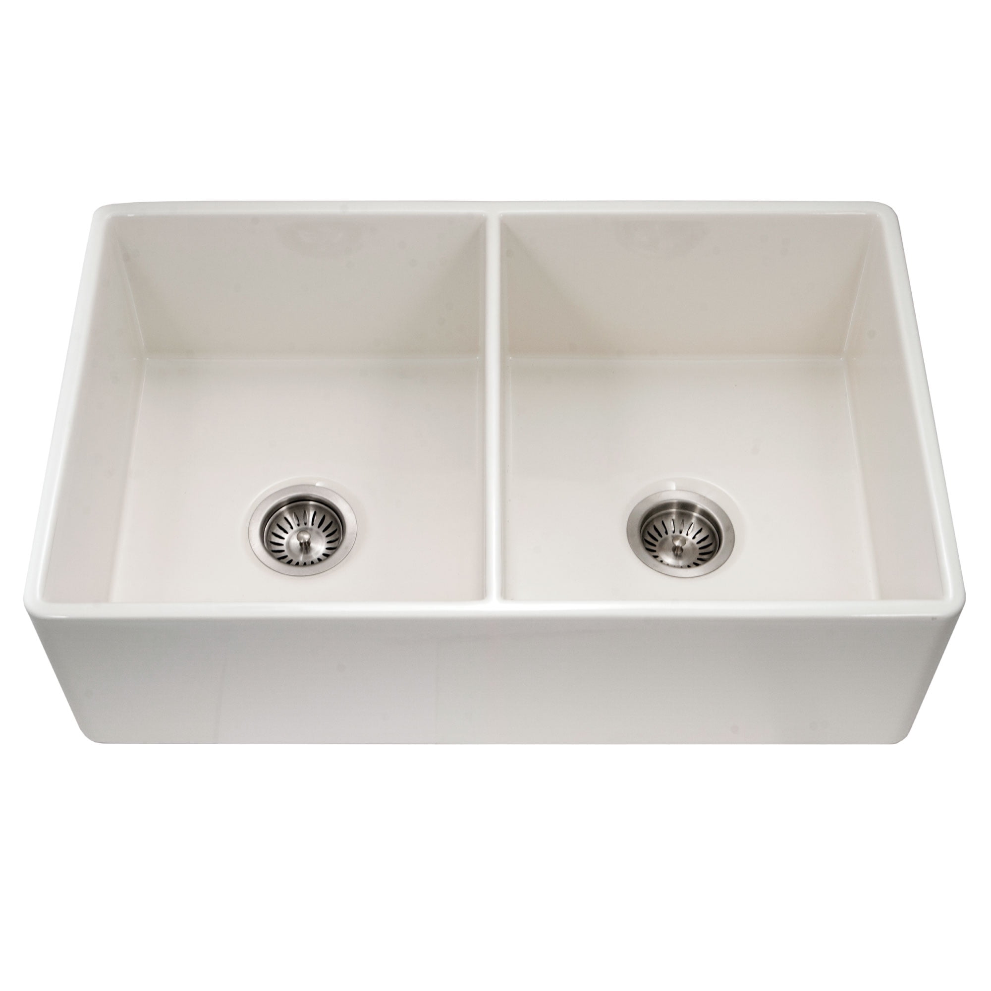 Houzer Platus 33 in Biscuit Fireclay Apron Front Farmhouse 50/50 Double Bowl Kitchen Sink - PTD ...