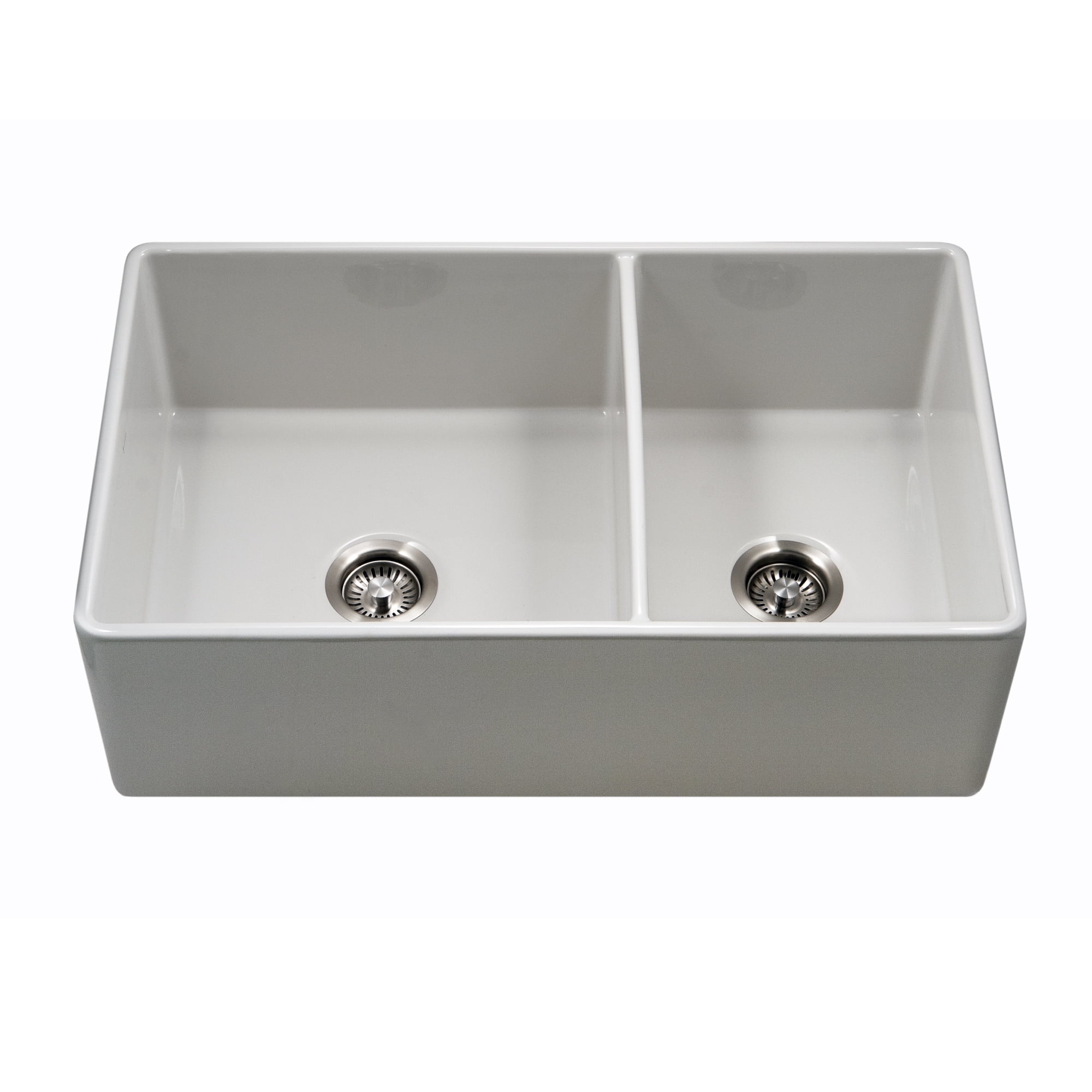Houzer Platus 33 in White Fireclay Apron Front Farmhouse 60/40 Double Bowl Kitchen Sink - PTD ...