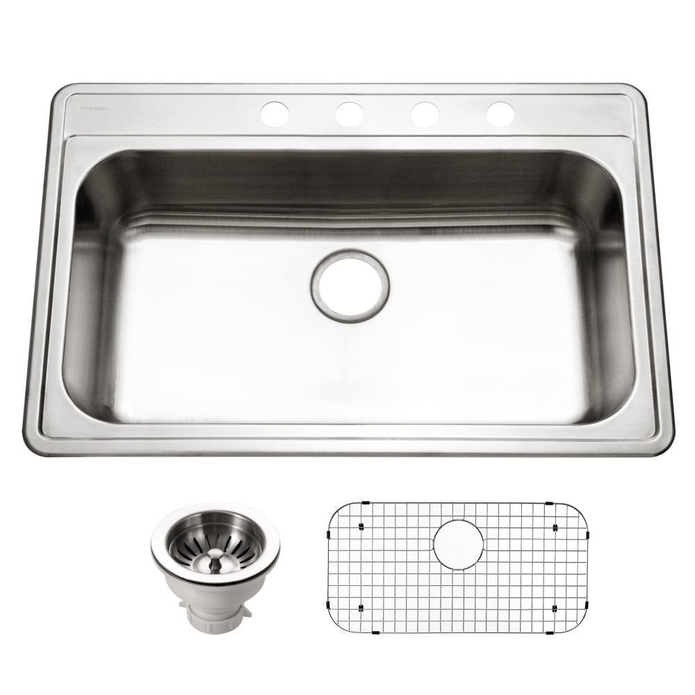 "Houzer PGS-3122-4-1 Large Single Bowl Topmount Kitchen Sink, 33"" x 22 ...