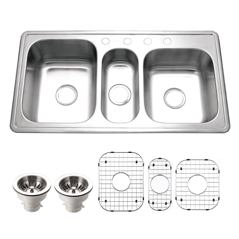 Houzer Premier 41 in Stainless Steel Topmount 4-hole Triple Bowl ...