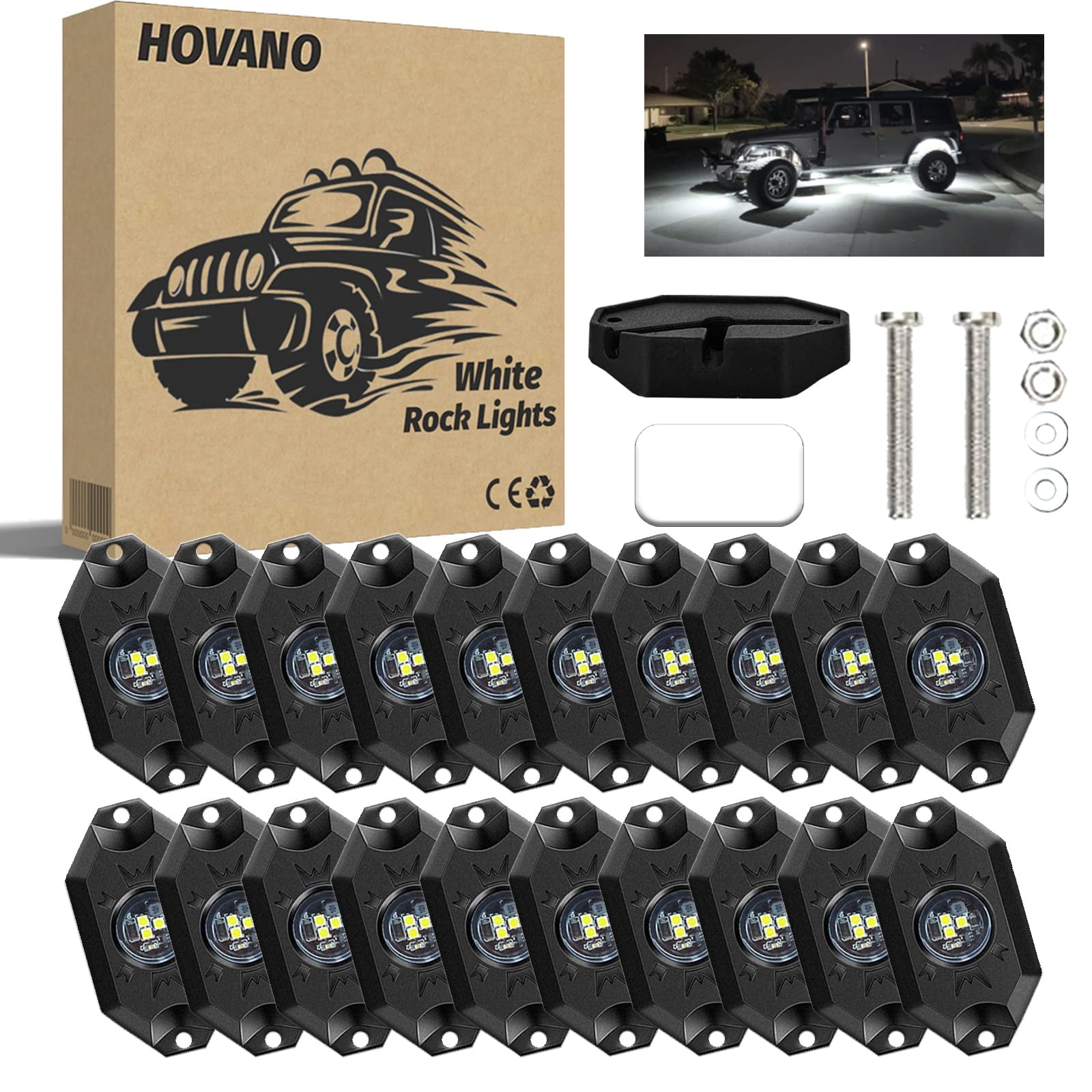 Hovano LED Rock Lights White 20Pods 6000K Waterproof LED Neon Underglow ...