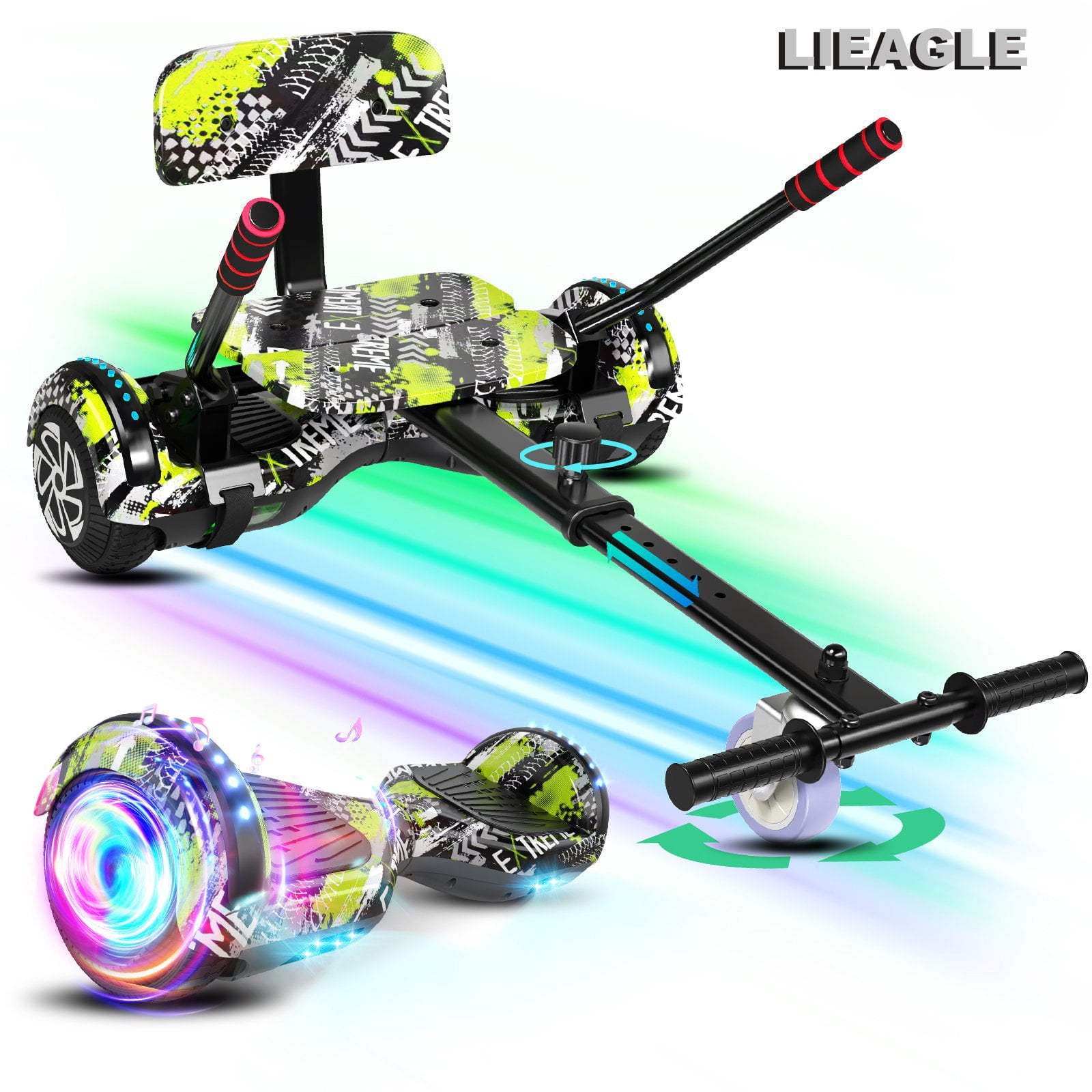 "Hover Set Go Kart, 6.5"" Two Wheel Hoverboard with LED Lights & Seat ...