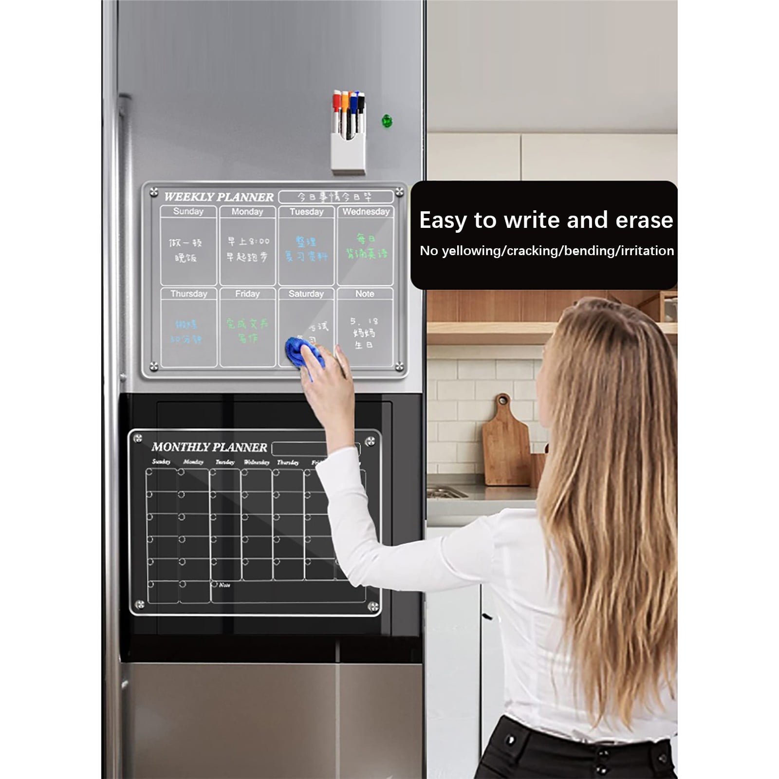 Hovilon Acrylic Magnetic Calendar for Fridge, Weekly Dry Erase Board ...