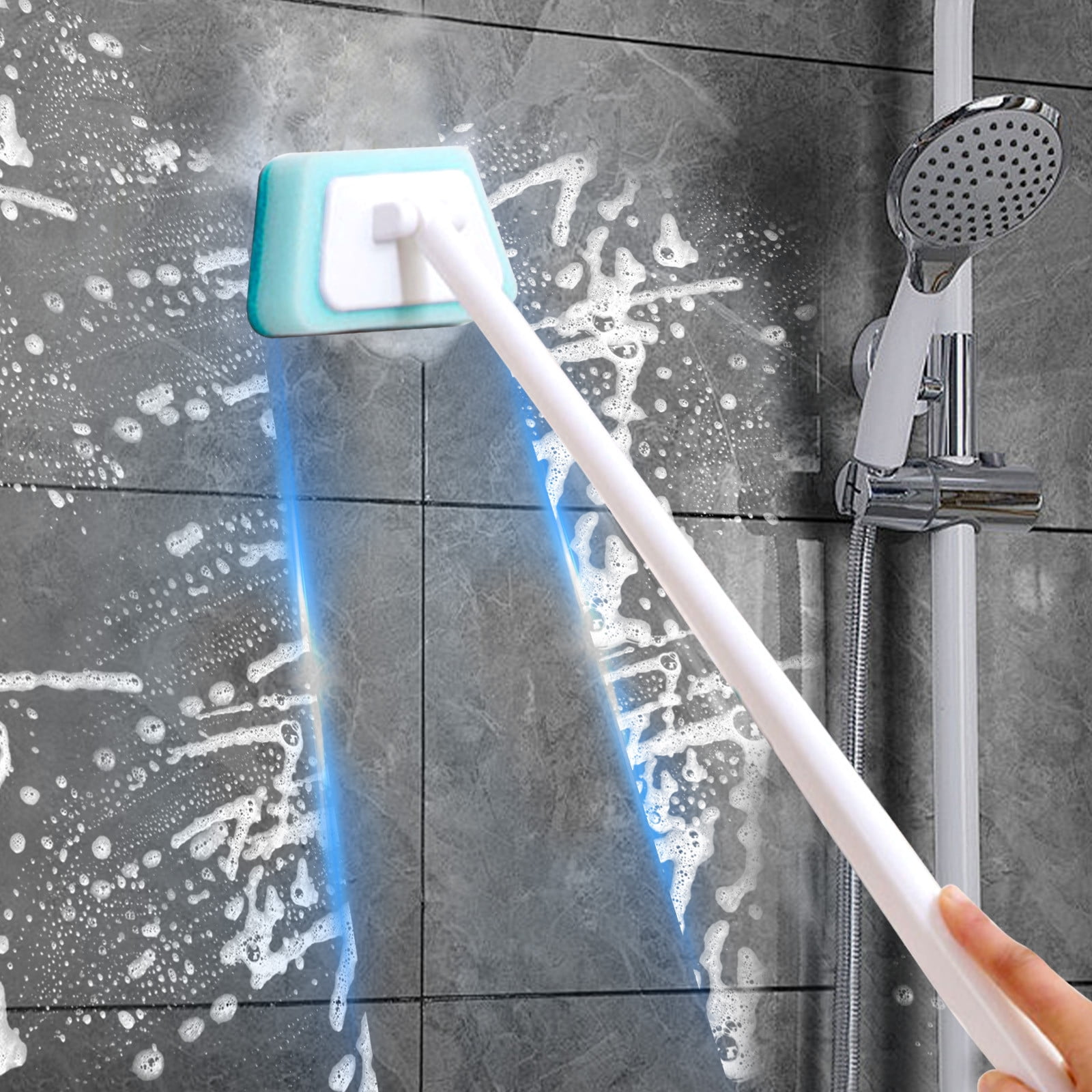 Hovilon Bathtub Scrubber with Long Handle，23'' Tub Tile Scrubber Brush ...