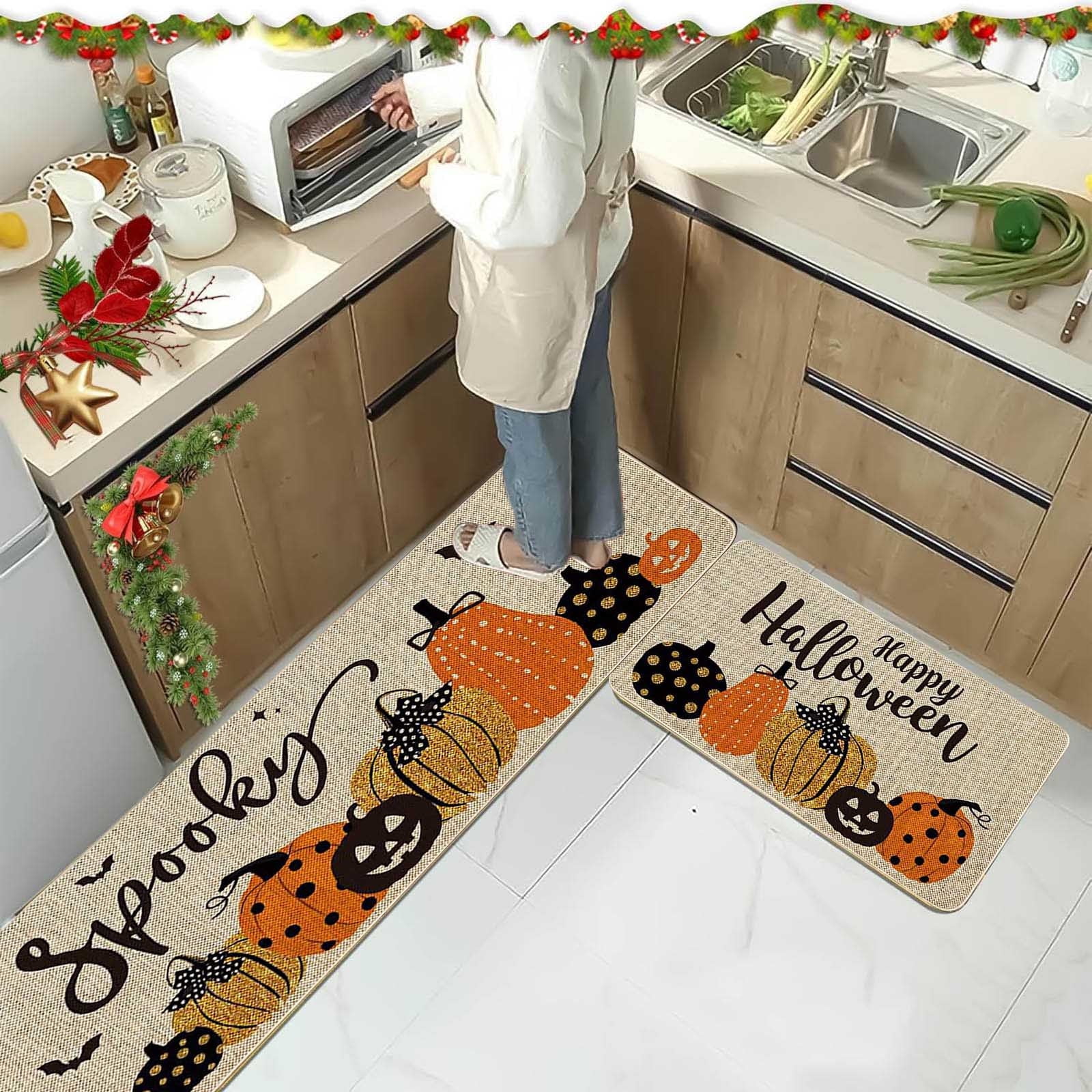 Hovilon Fall Pumpkin Kitchen Rugs Sets 2 Piece，Farmhouse Seasonal ...
