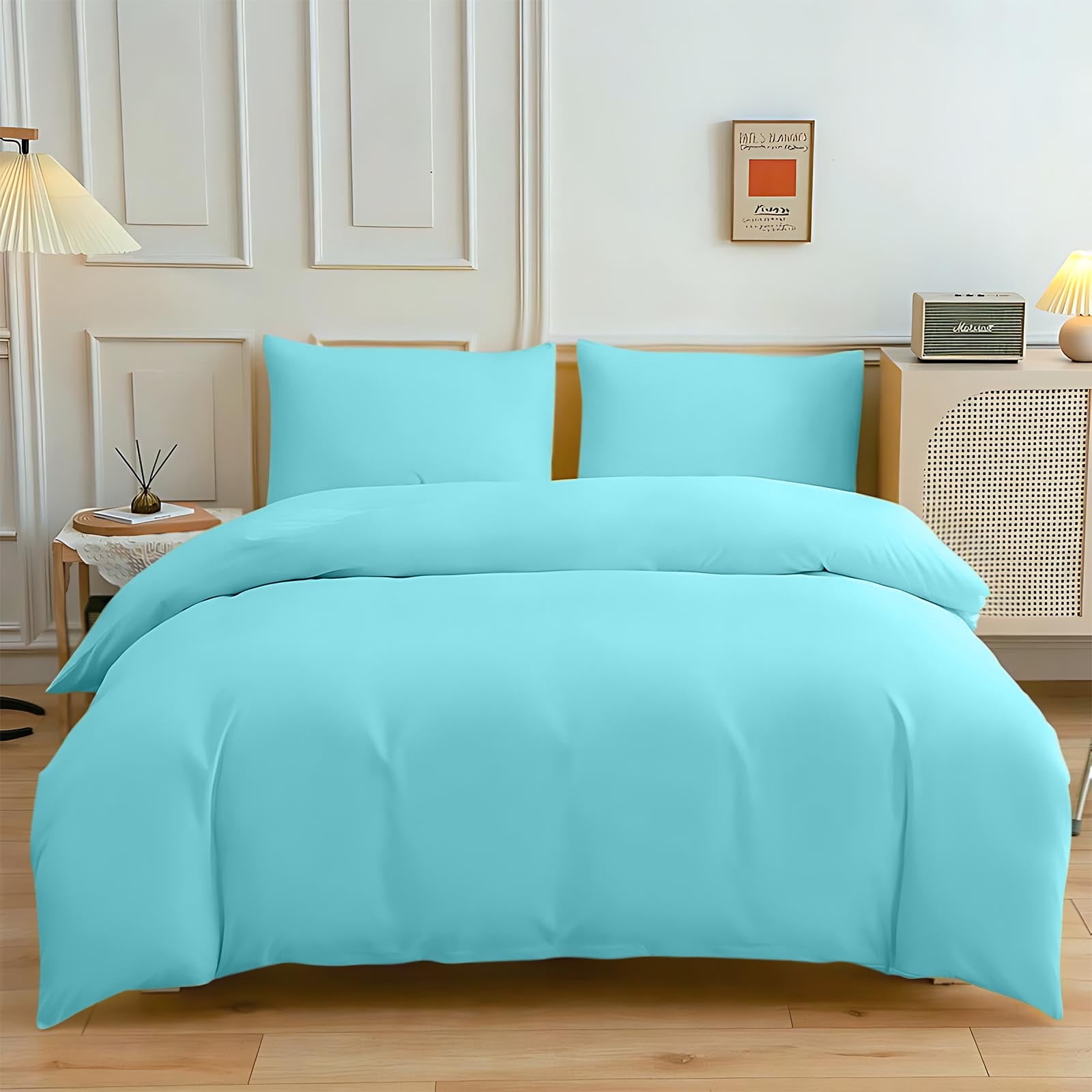 Hovmgk Full Solid Color Washed Bedding Set, 4-Piece Queen Size Duvet ...