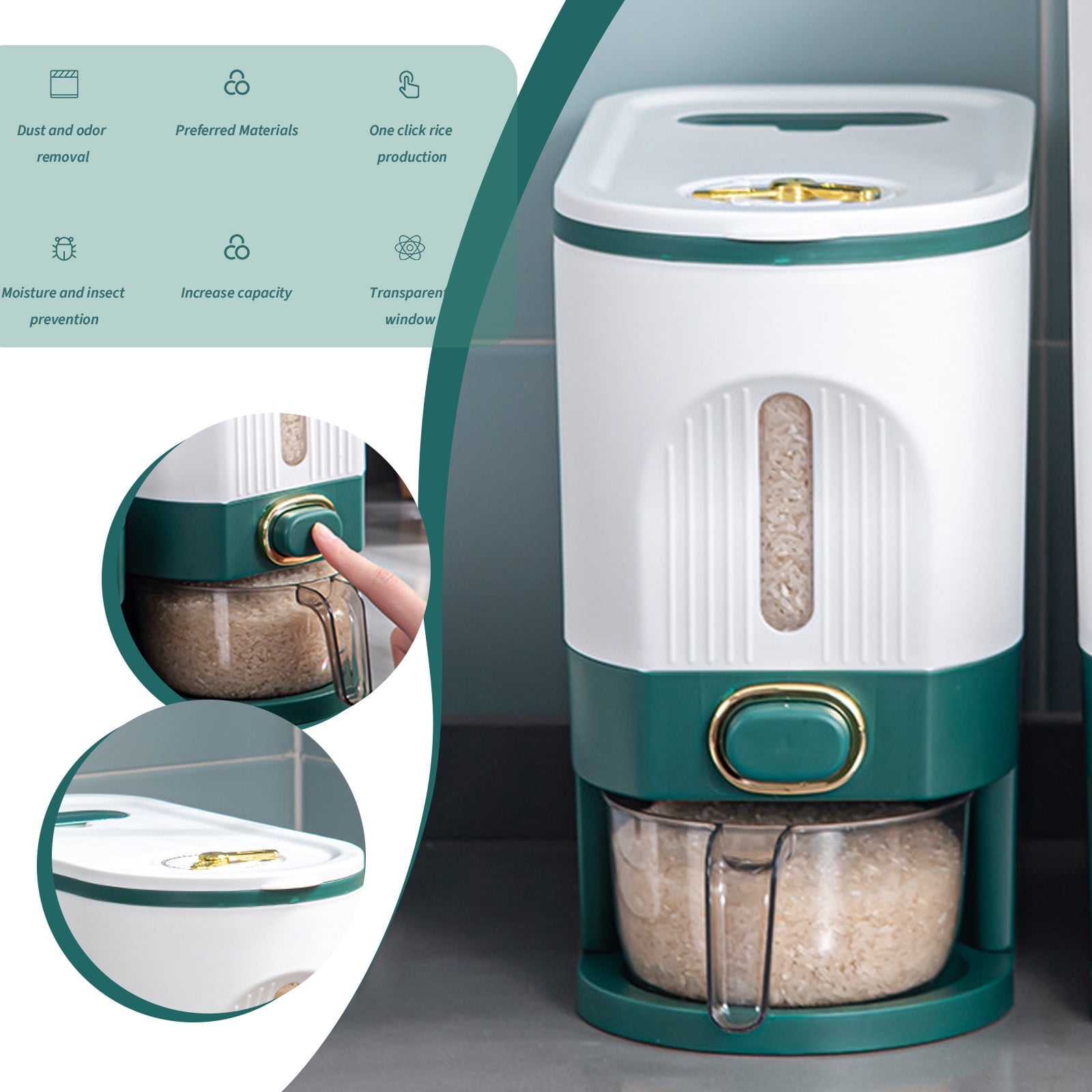 Hovmgk Rice Dispenser with Lid, Large Grain Storage Container for ...