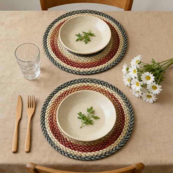 Hovmgk Set of 2 Vintage Round Placemats for Kitchen & Dining Room Decor ...