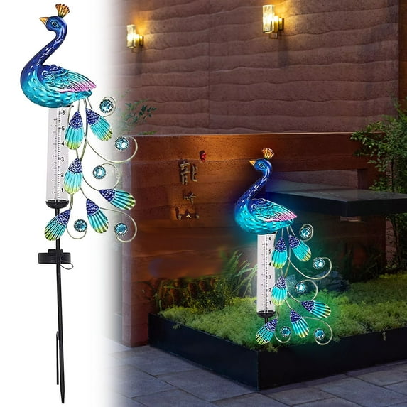 Hovmgk Solar Peacock Rain Gauge Lamp, Outdoor Solar Powered Decorative ...