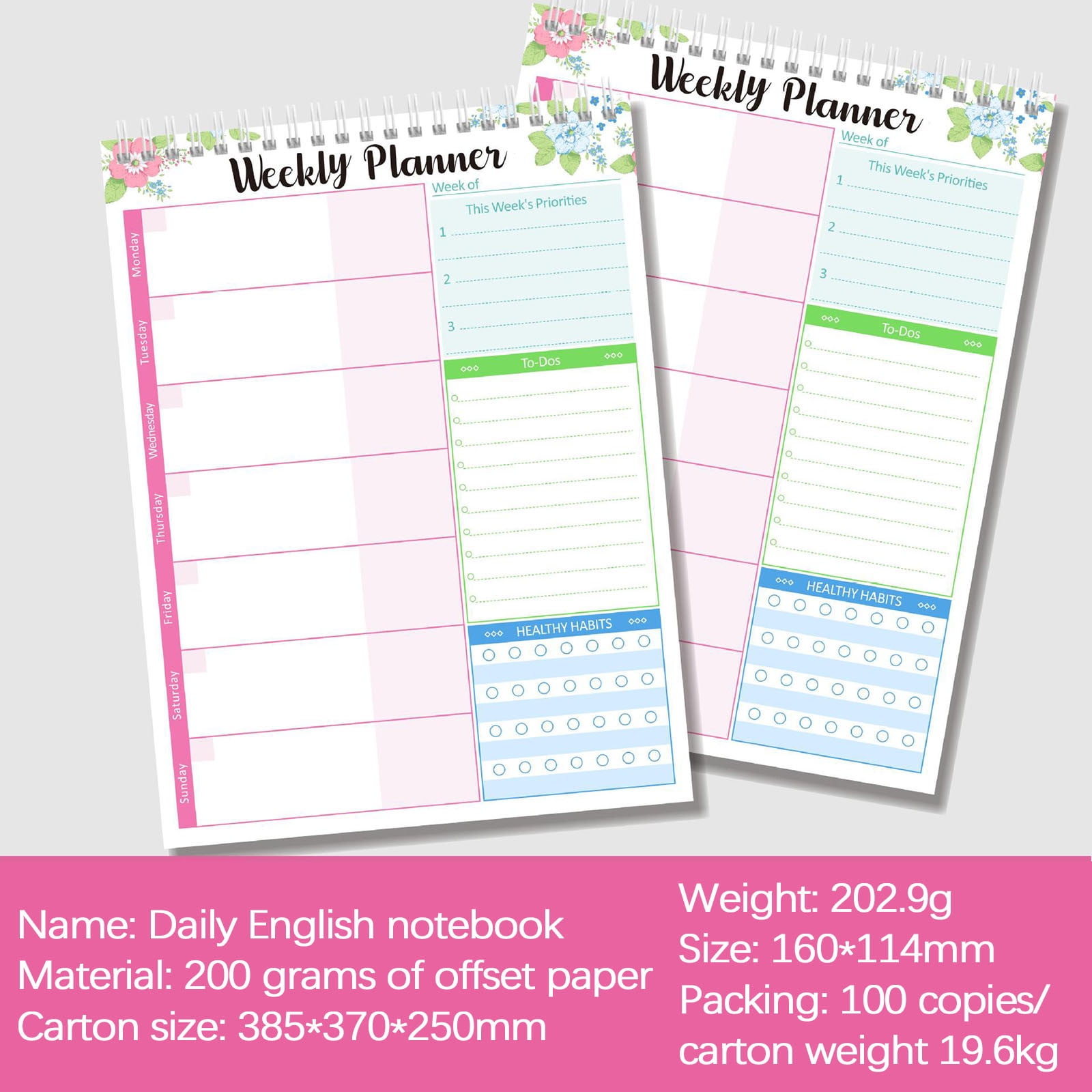 Hovmgk Weekly Planner Memo Notebook, Double Line English Notes ...