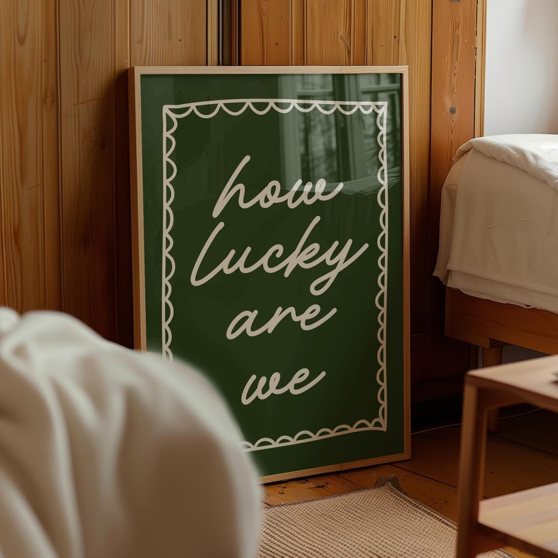 How Lucky Are We Poster Hand-Drawn Green Typography Poster, Minimalist ...