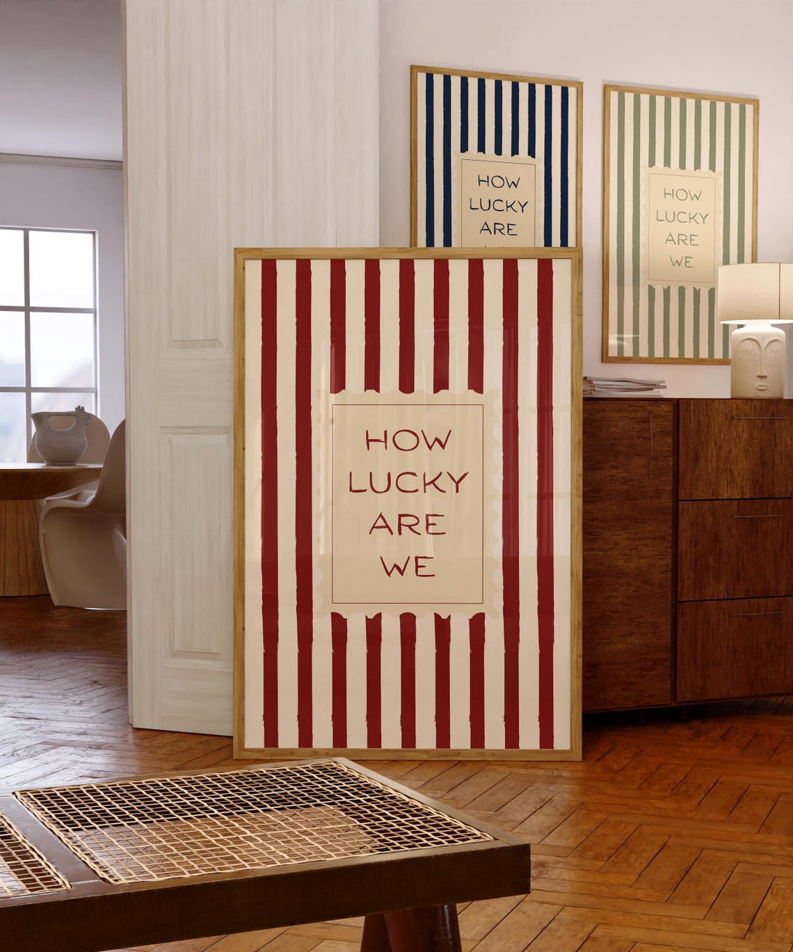 How Lucky Are We Red Stripe Quote Neutral Home Western Decor Vintage ...
