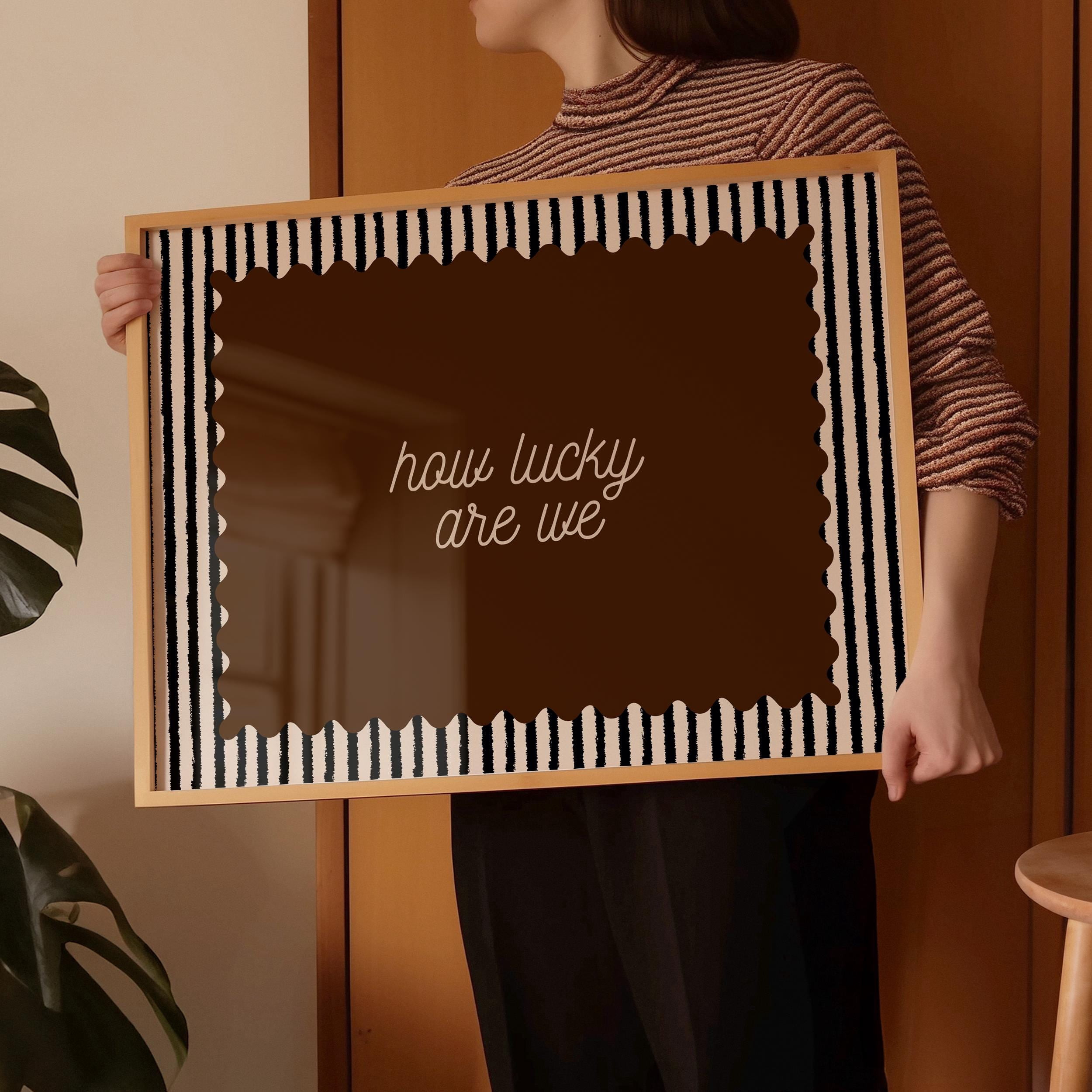 How Lucky Are We Retro Wall Art Striped Bedroom Poster Mid Century ...