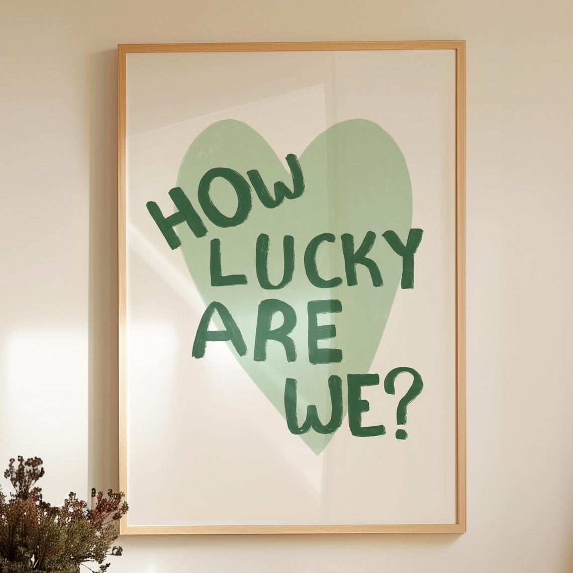 How Lucky Are We Wall Art, Heart Art Print, Green Poster, Preppy Girly ...