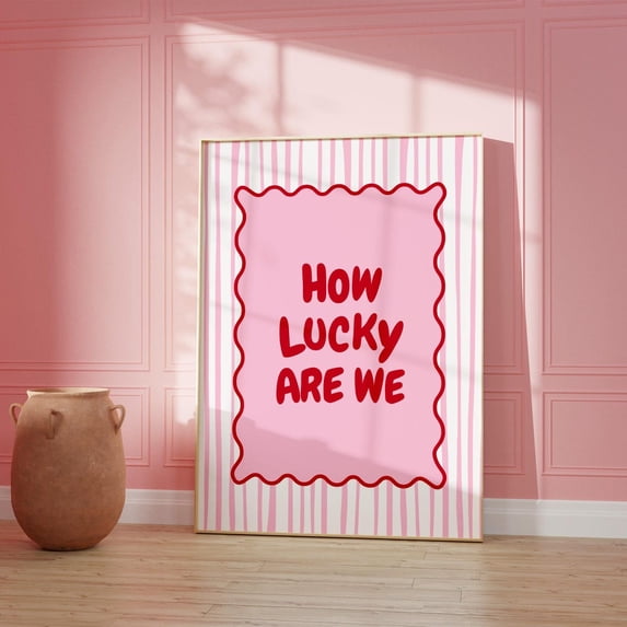 How Lucky Pink Red Stripes Preppy Quote Wall Art, Unframed Paper Print ...
