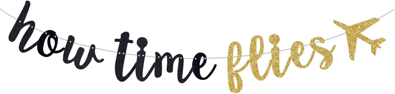 How Time Flies Banner, Black Glitter Birthday Party Supplies,Happy ...
