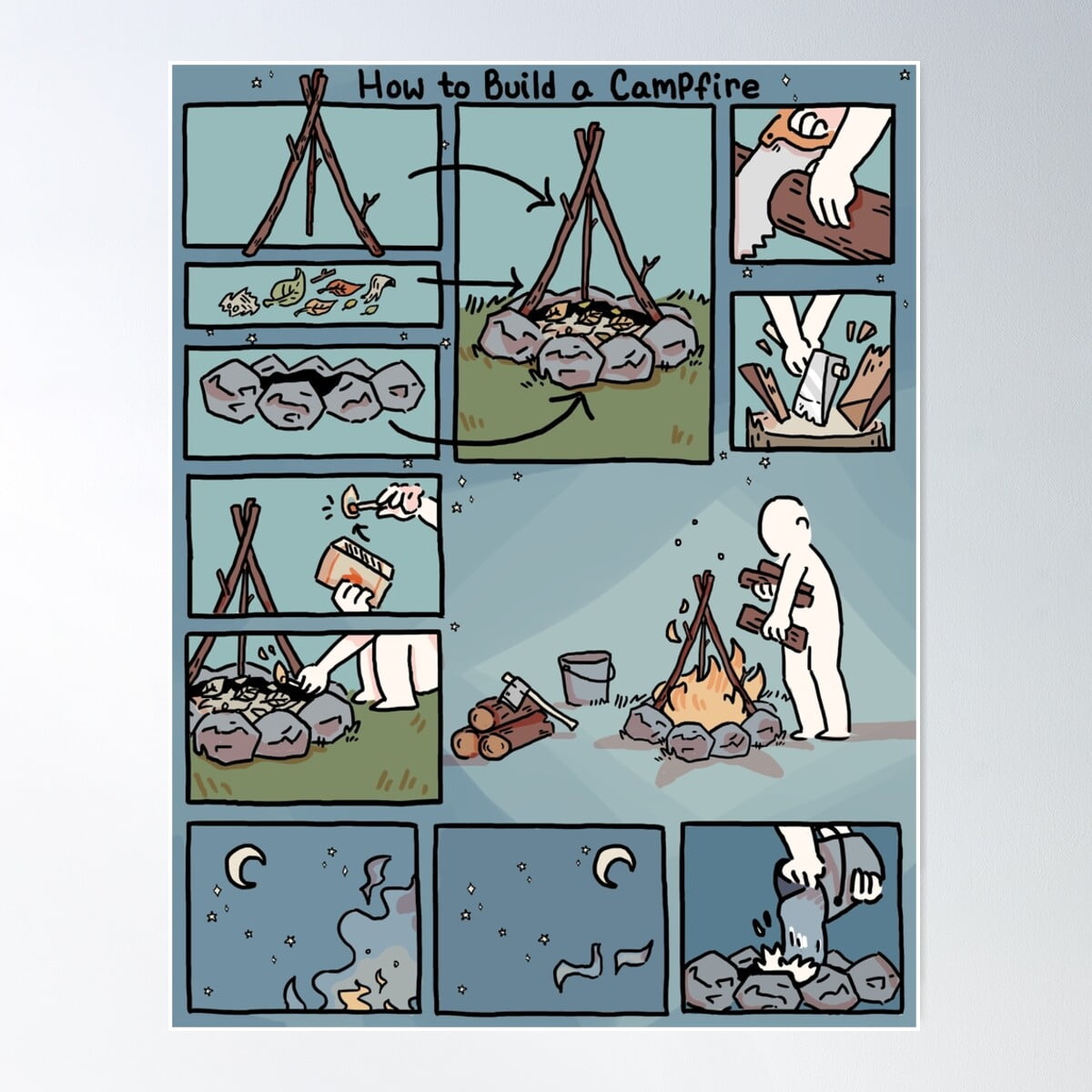 How To Build Campfire Poster Wall Art, Modern Wall Decor For Living ...